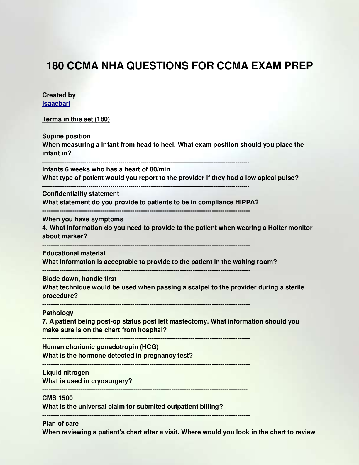 180 CCMA NHA QUESTIONS FOR CCMA EXAM PREP – Scholarfriends - Scholarfriends