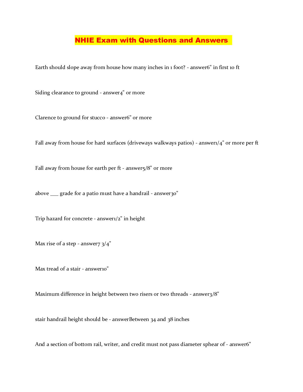 NHIE Exam with Questions and Answers - Scholarfriends