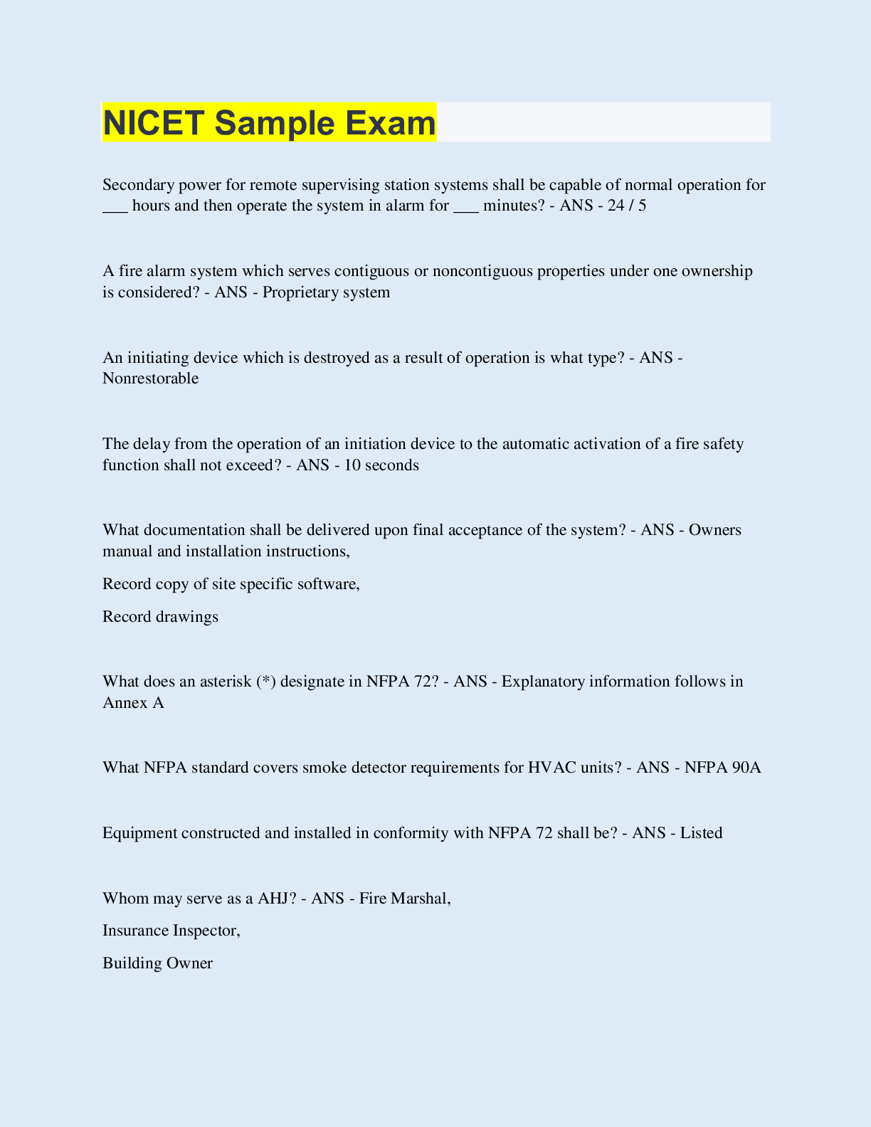 NICET Sample Exam | 60 Questions with 100% Correct Answers | Updated ...