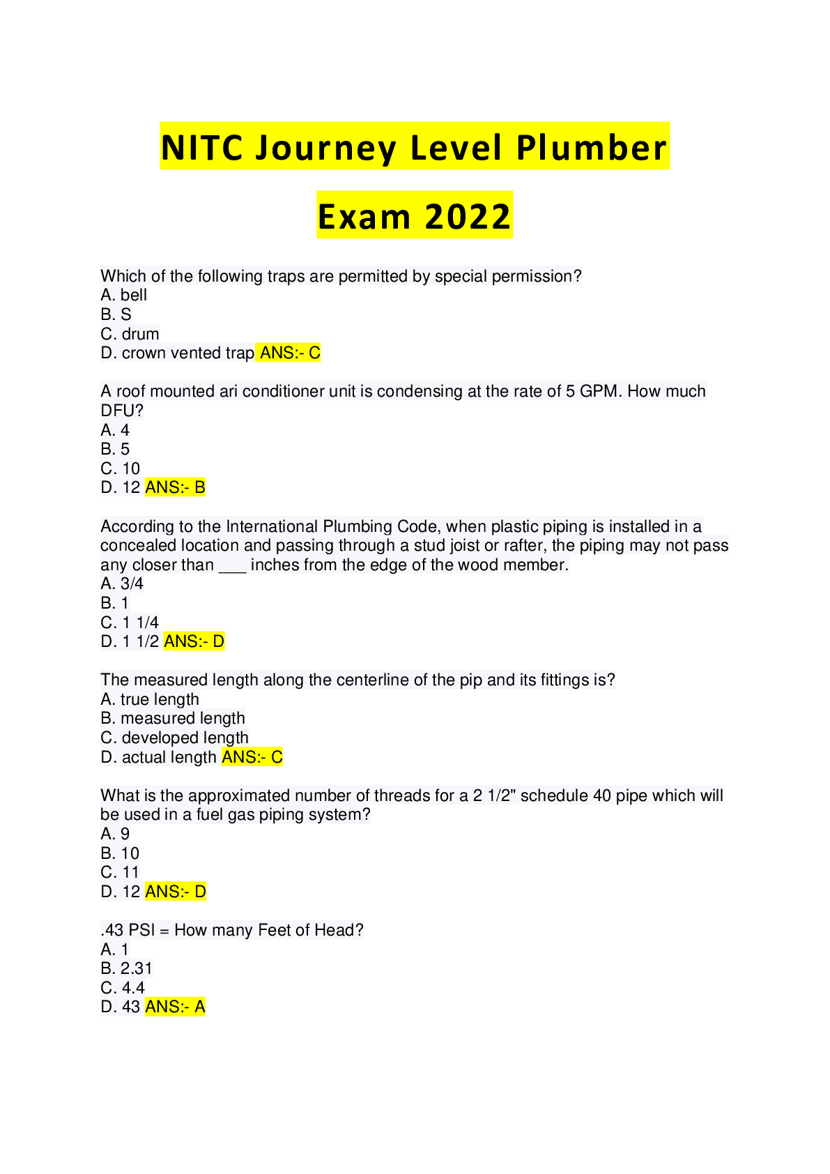 NITC Journey Level Plumber Exam 2022 – Scholarfriends - Scholarfriends