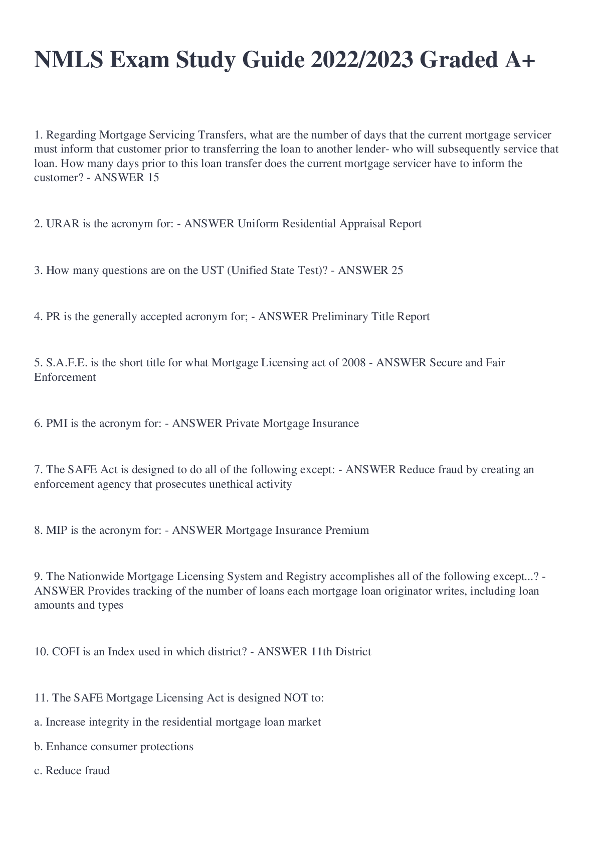 NMLS Exam Study Guide 2022/2023 Graded A+ - Scholarfriends