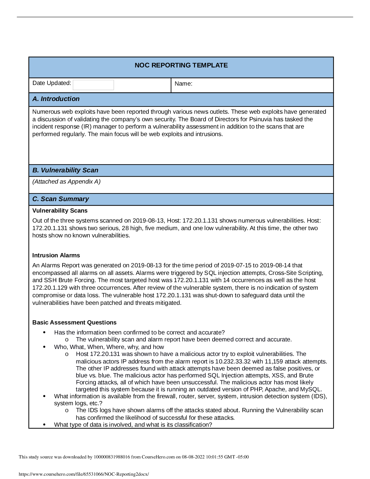 WGU C795 NOC REPORTING TEMPLATE LATEST 2022 RATED A – Scholarfriends ...