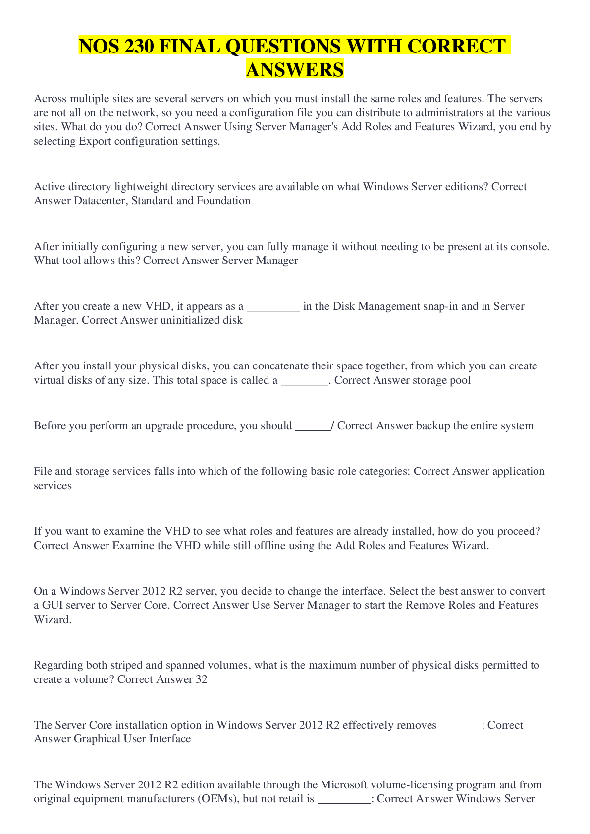 NOS 230 FINAL QUESTIONS WITH CORRECT ANSWERS - Scholarfriends