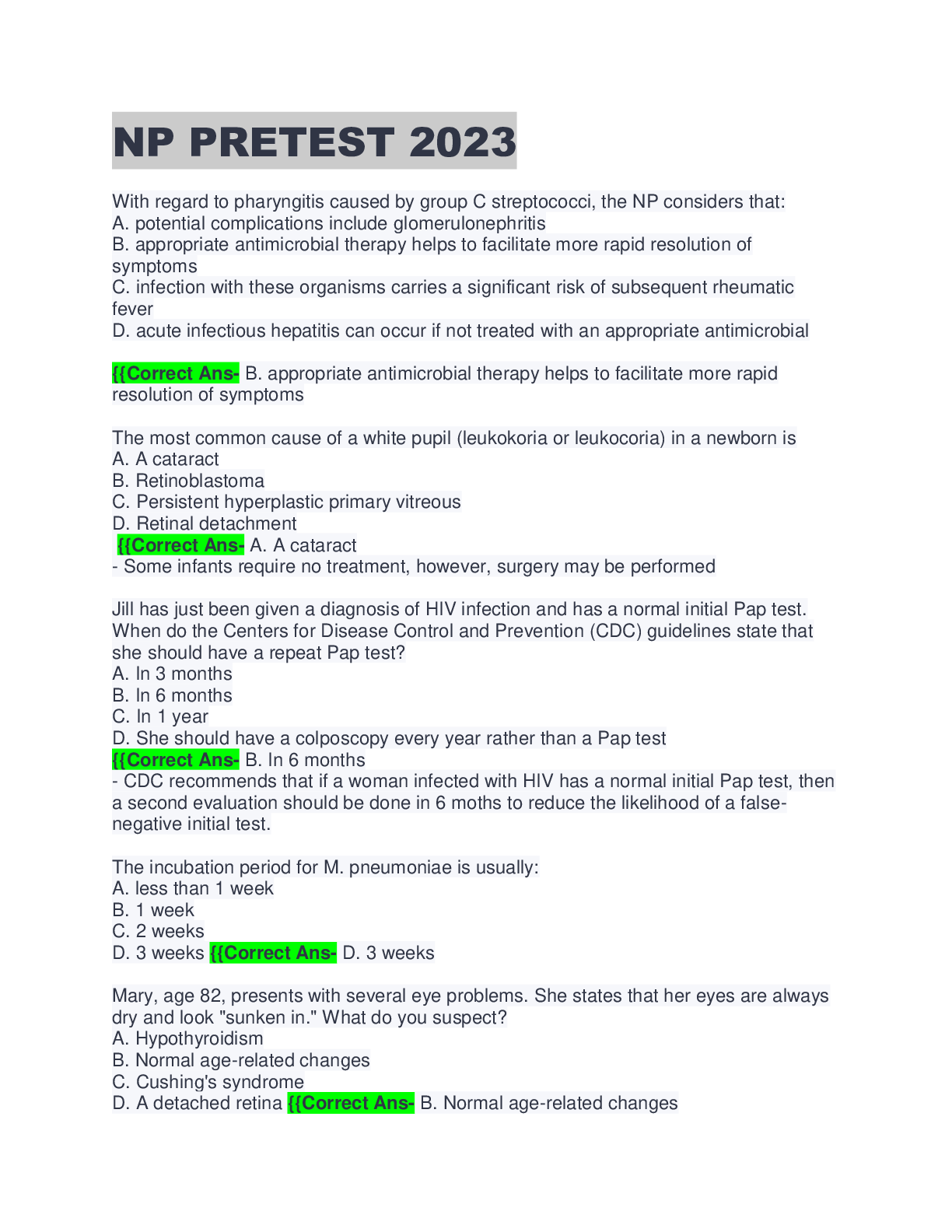 NP PRETEST 2023 Questions with Complete solution |TEST Bank ...
