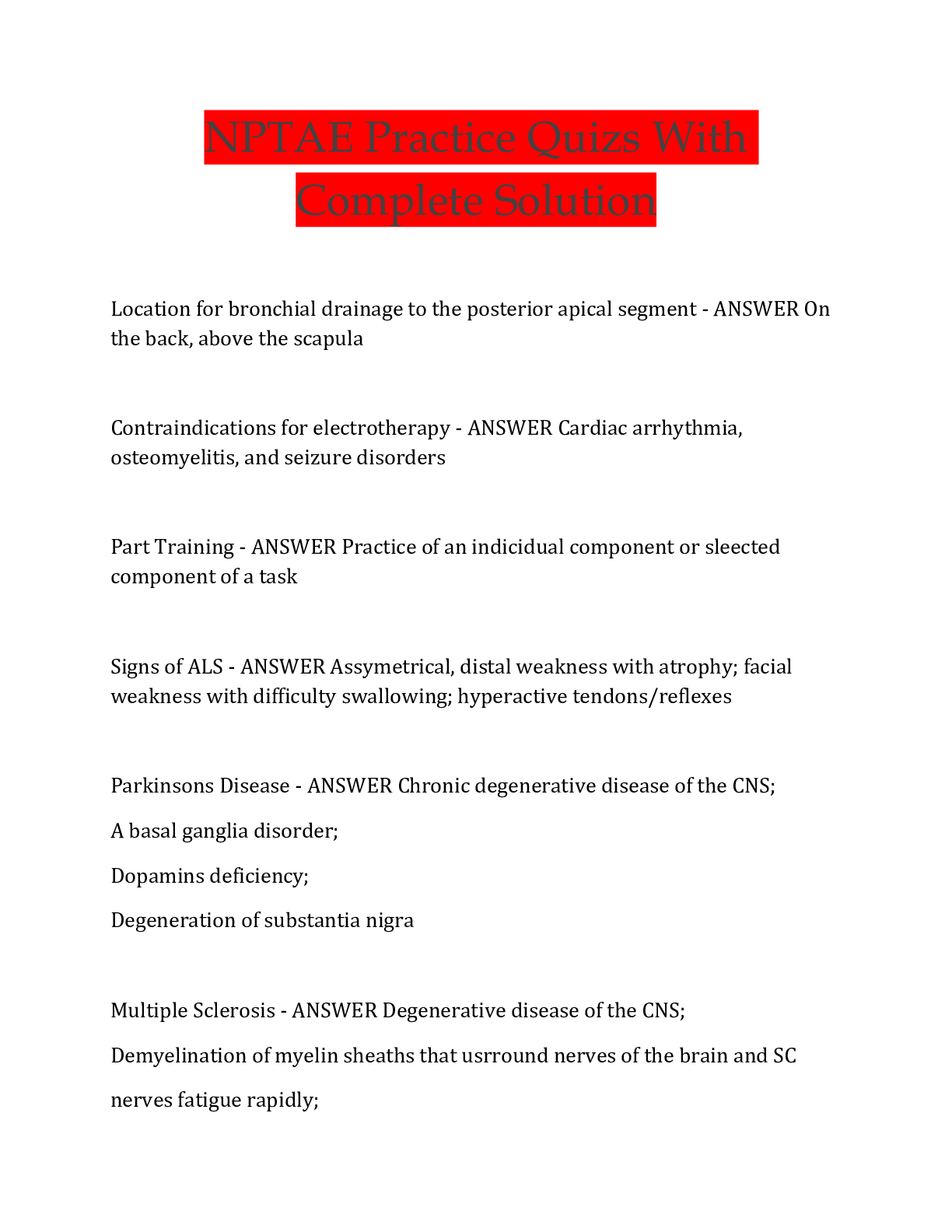 NPTAE Practice Quizs With Complete Solution - Scholarfriends