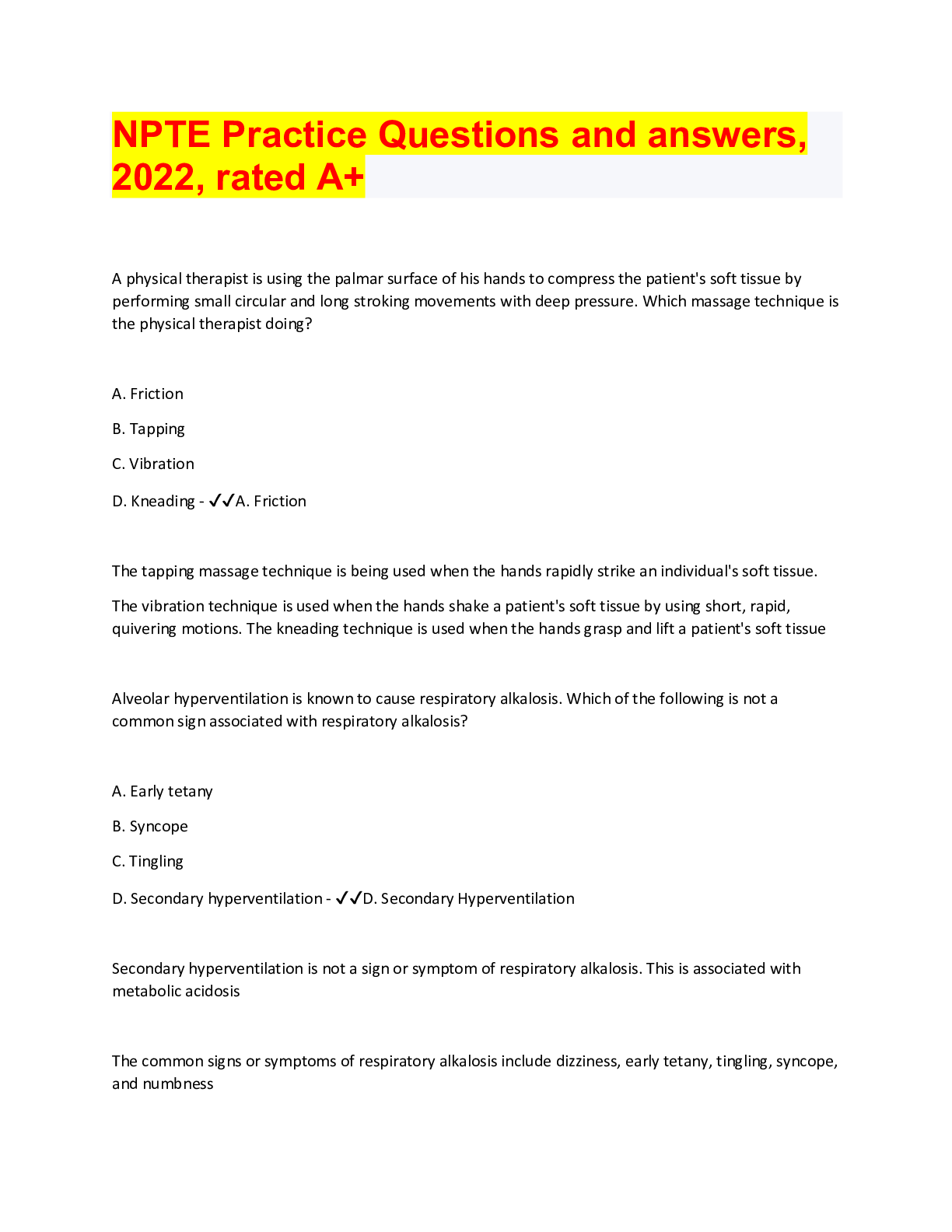 NPTE Practice Questions and answers, 2022, rated A+ – Scholarfriends ...