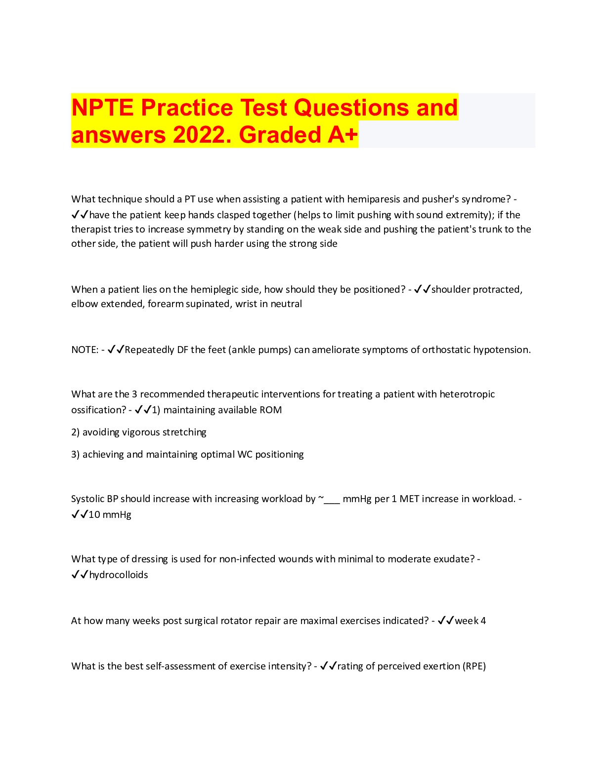 NPTE Practice Test Questions and answers 2022. Graded A+ - Scholarfriends