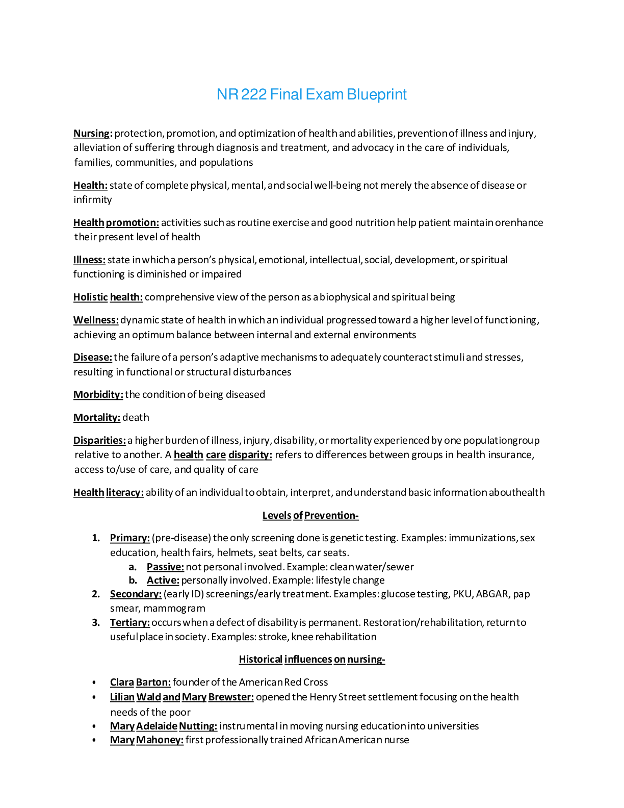 NR222 / NR 222 Final Exam Blueprint (Latest 2021 / 2022): Health ...