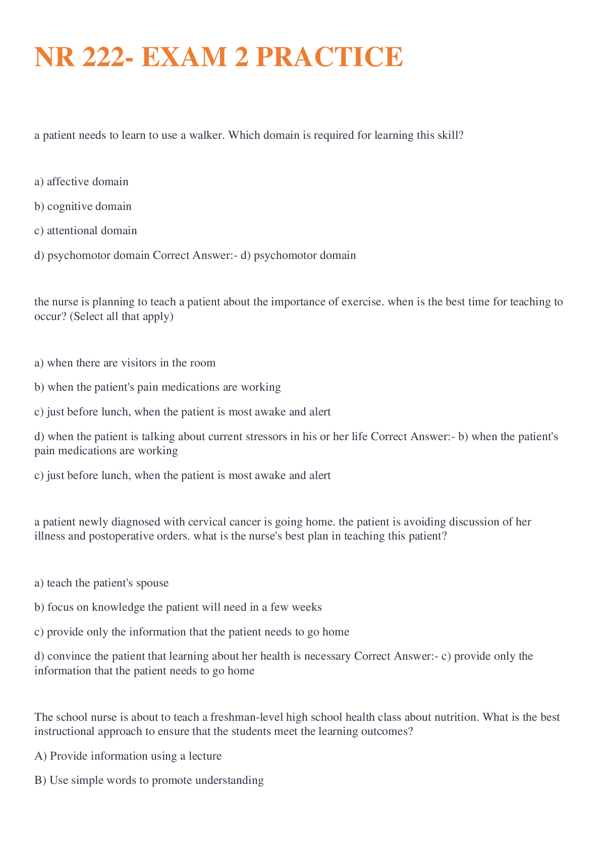 NR 222- EXAM 2 PRACTICE – Scholarfriends - Scholarfriends