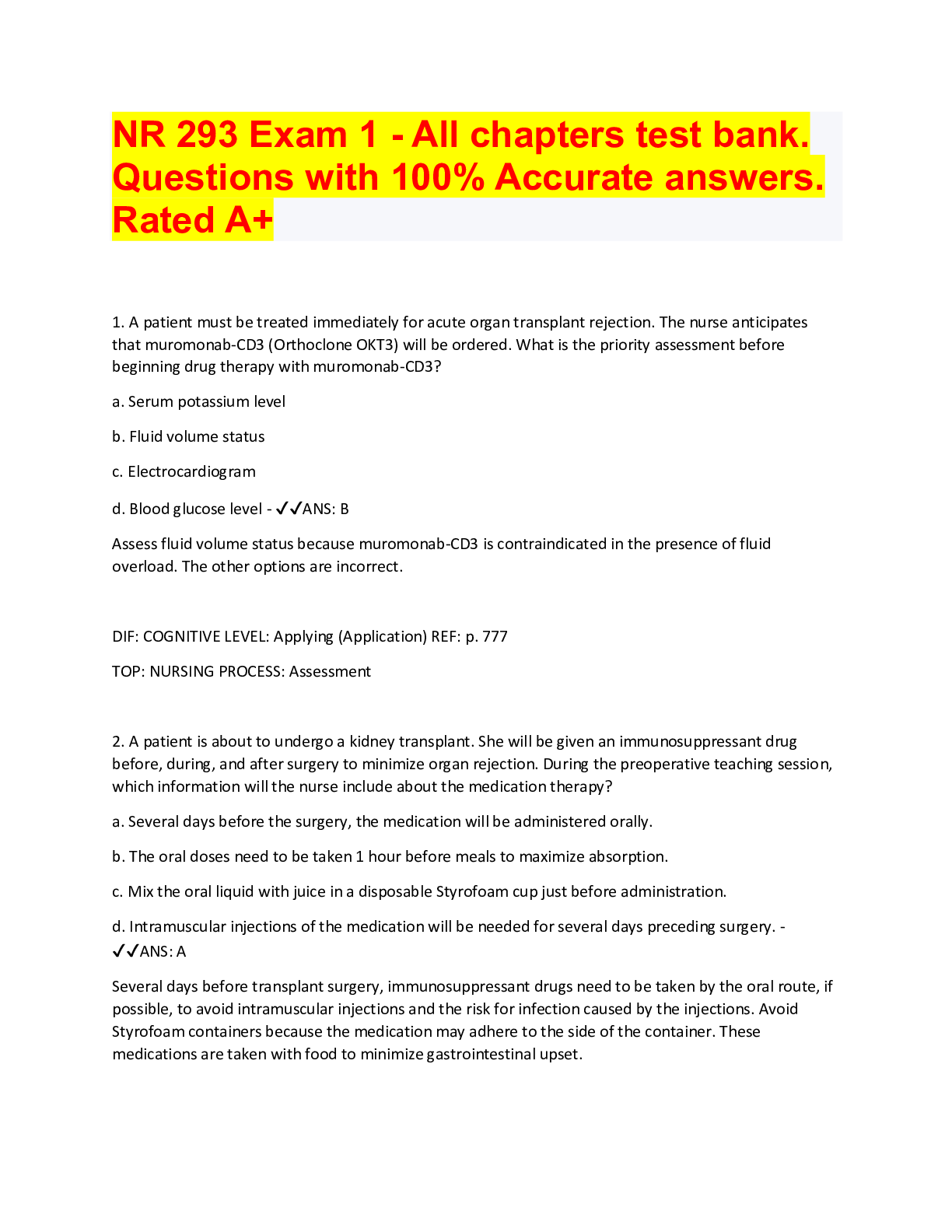 NR 293 Exam 1 - All chapters test bank. Questions with 100% Accurate ...