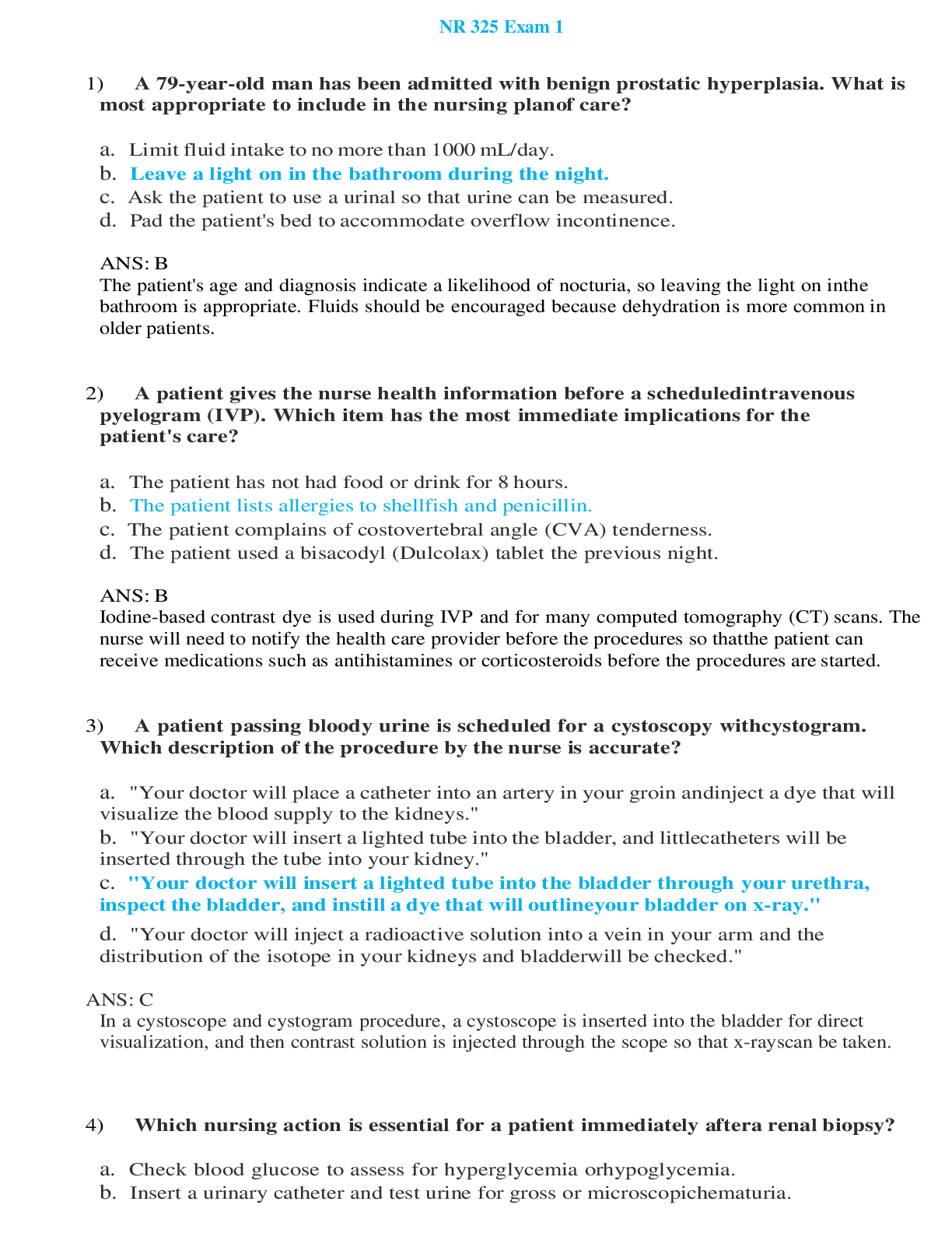 NR 325 EXAM 1 - Questions and Answers - Scholarfriends
