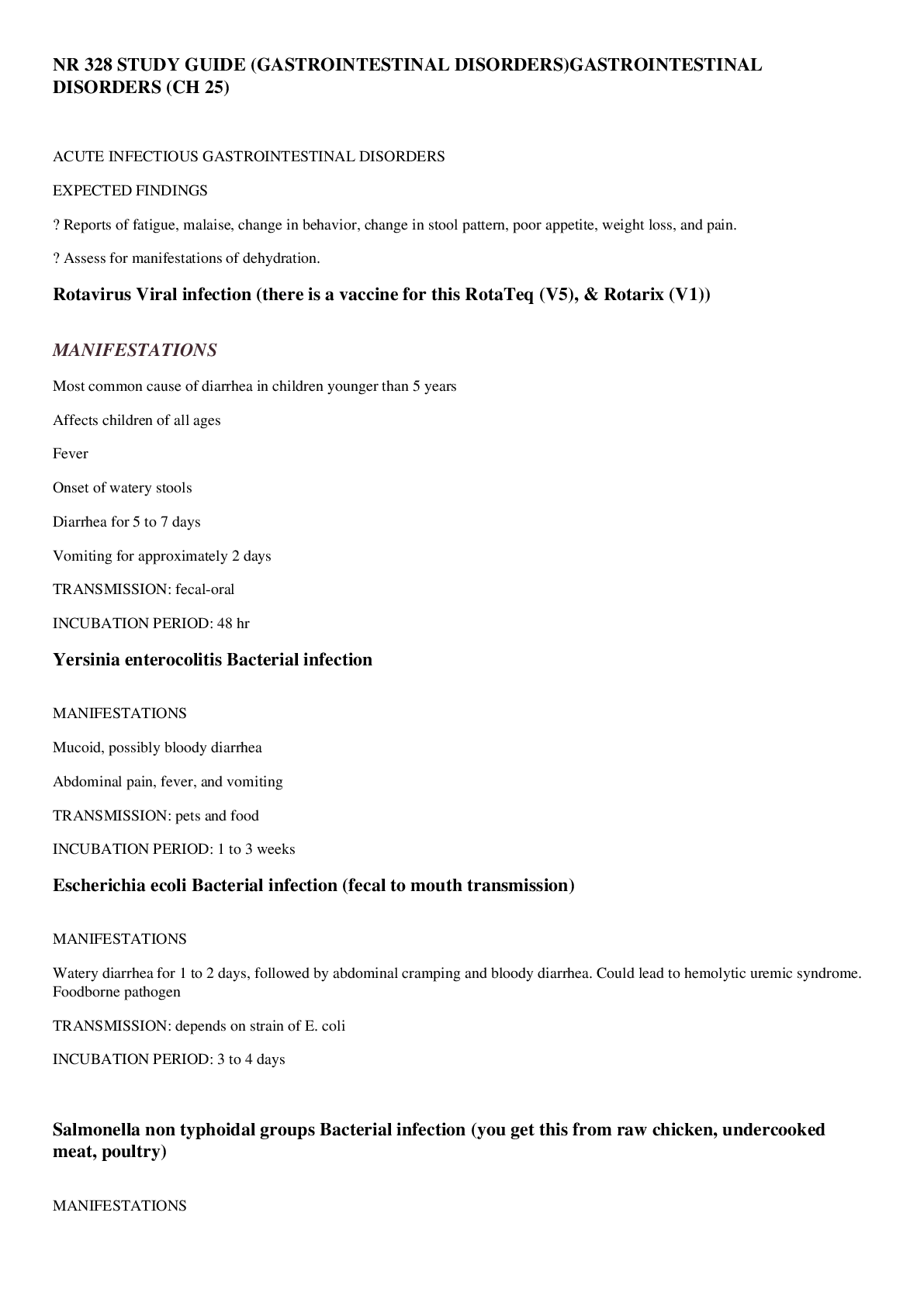 NR 328 STUDY GUIDE (GASTROINTESTINAL DISORDERS) - Scholarfriends