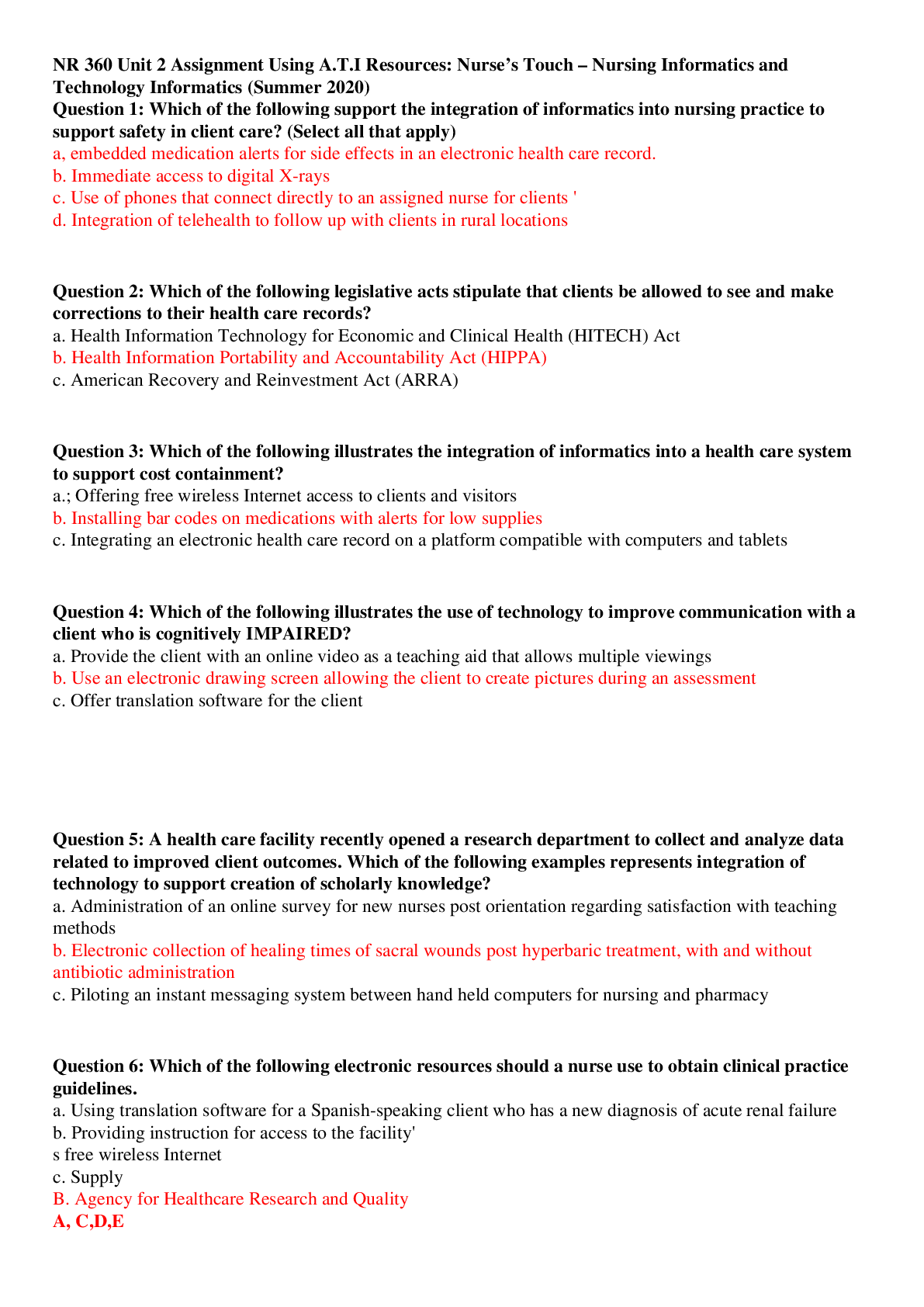 NR 360 Unit 2 Assignment Using A.T.I Resources Nurse’s Touch – Nursing ...