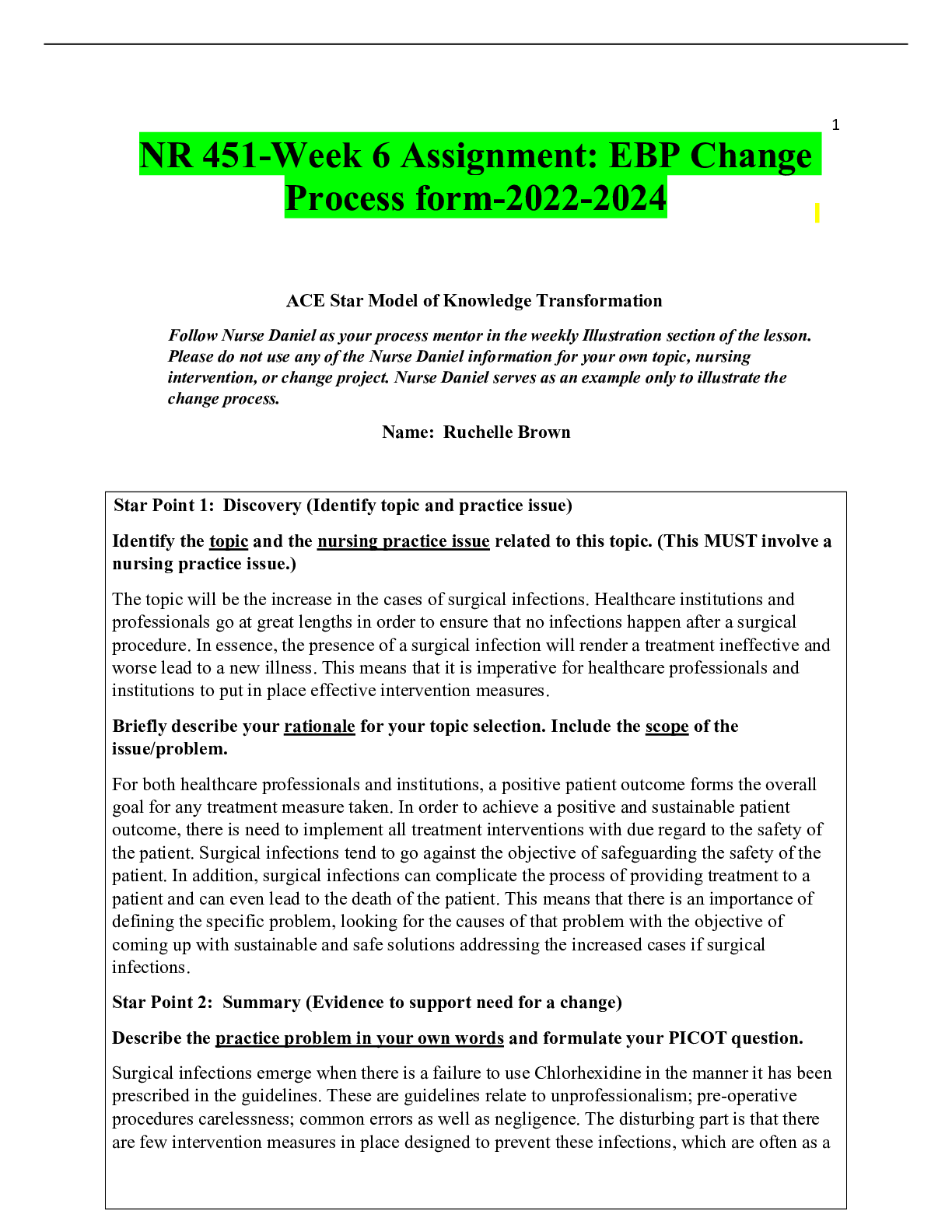 NR 451-Week 6 Assignment: EBP Change Process form-2022-2024 ...