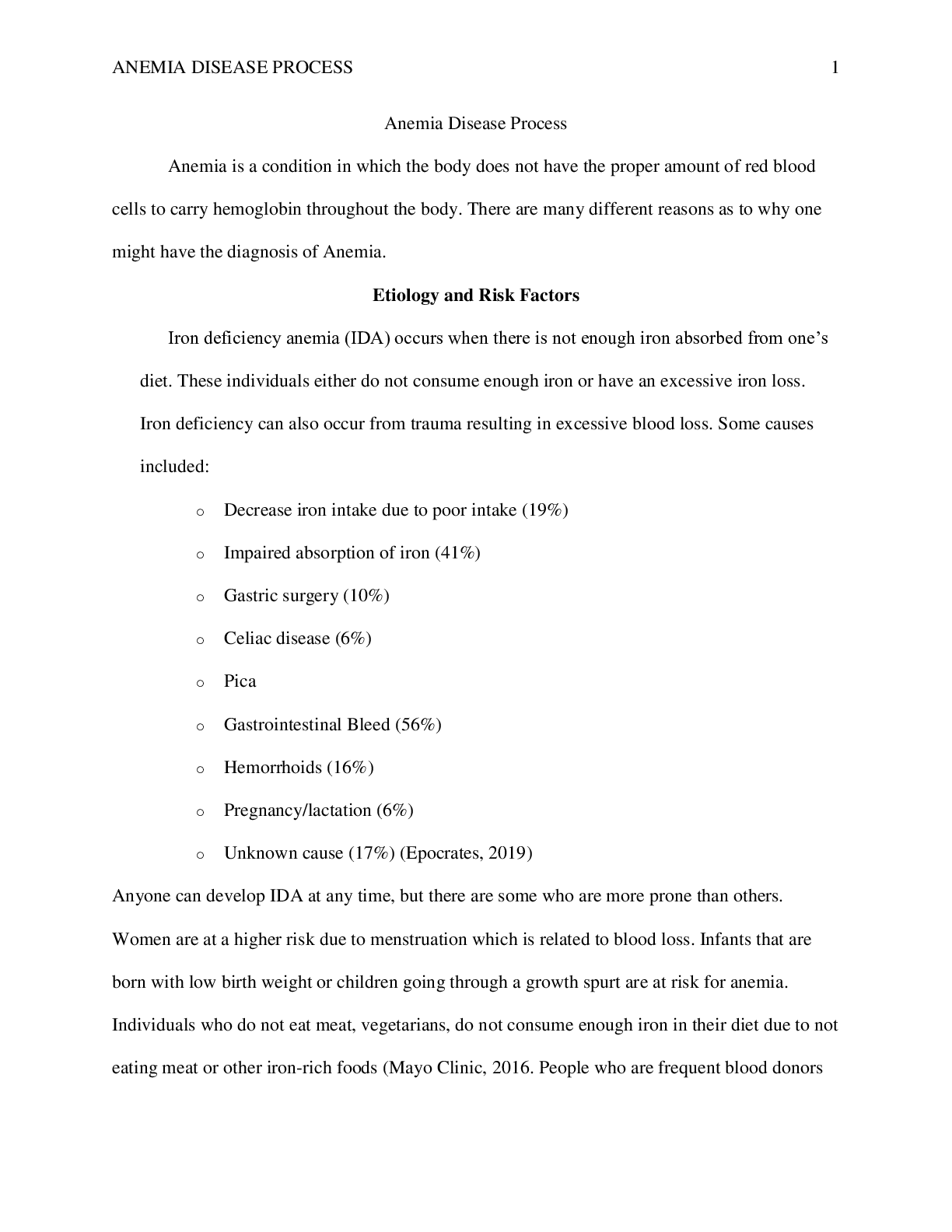 NR 507_Week 2_(Anemia Disease Process)Disease Process Assignment Part 1 ...