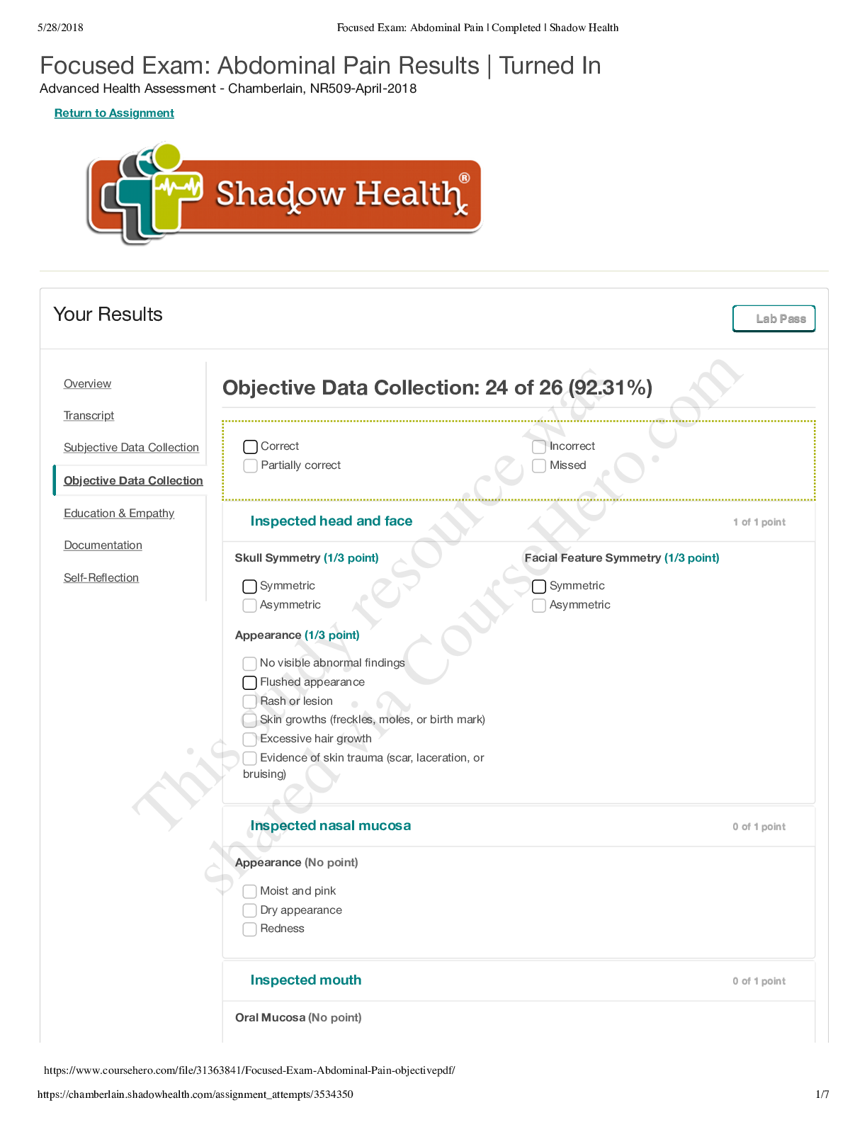 Tanner Bailey Shadow Health_Focused_Exam_Pain_Management_Debrief_2020 ...