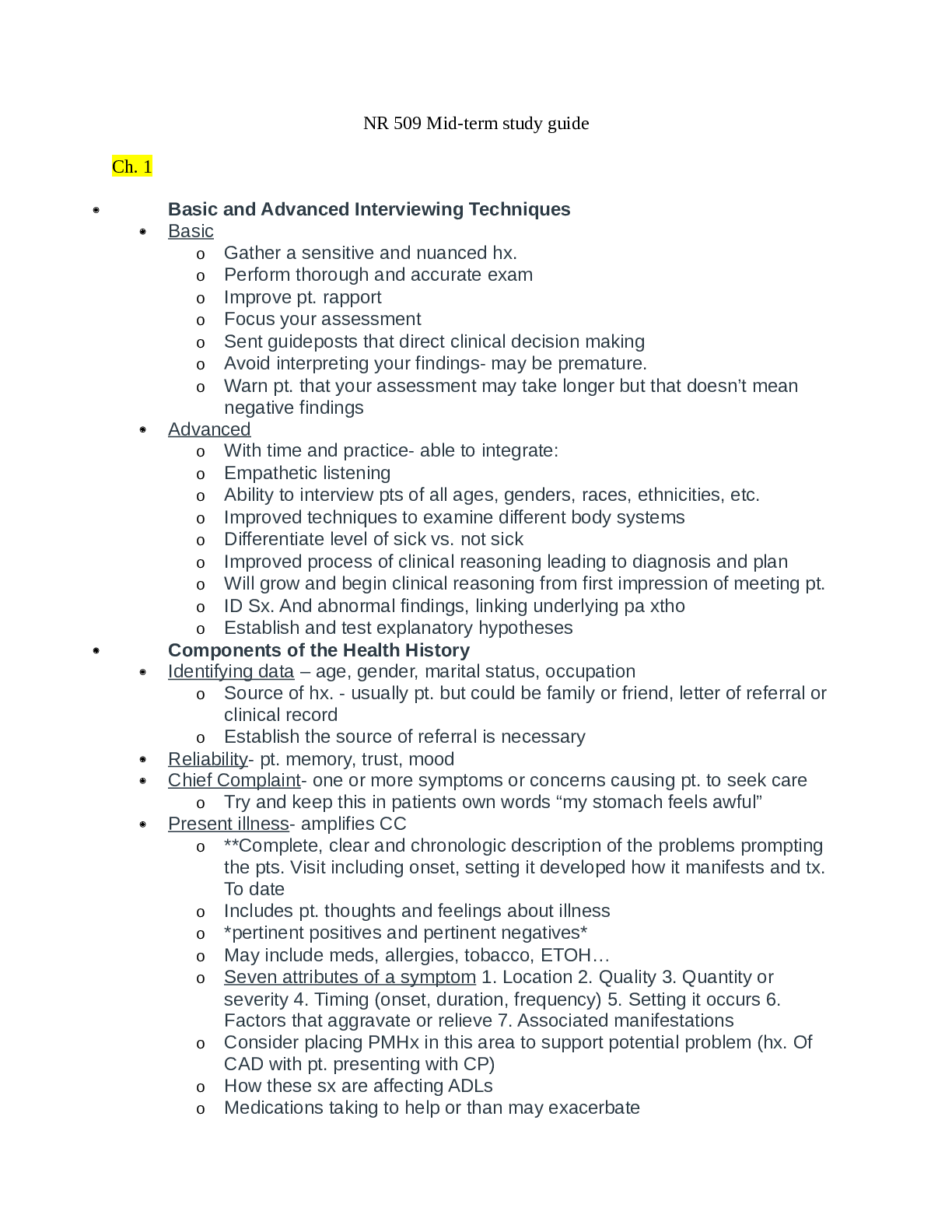 NR 509 Midterm Exam Study Guide (Version 1) - Scholarfriends