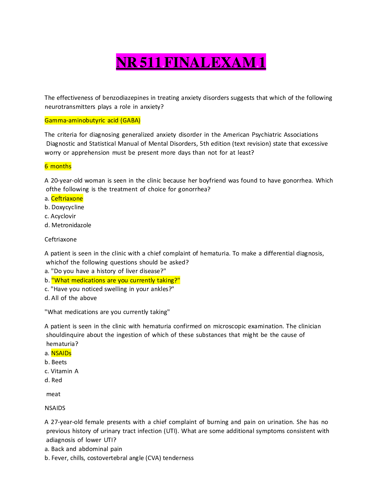 NR 511 FINAL EXAM 1 Questions with Verified Answers Latest 2022/2023 ...