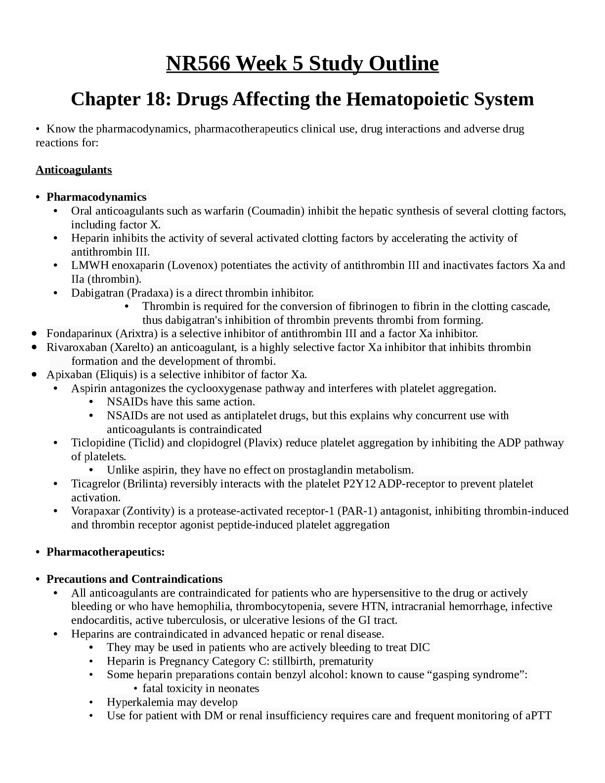 NR566 / NR 566 Week 5 Study Guide Outline (2021 / 2022): Advanced ...