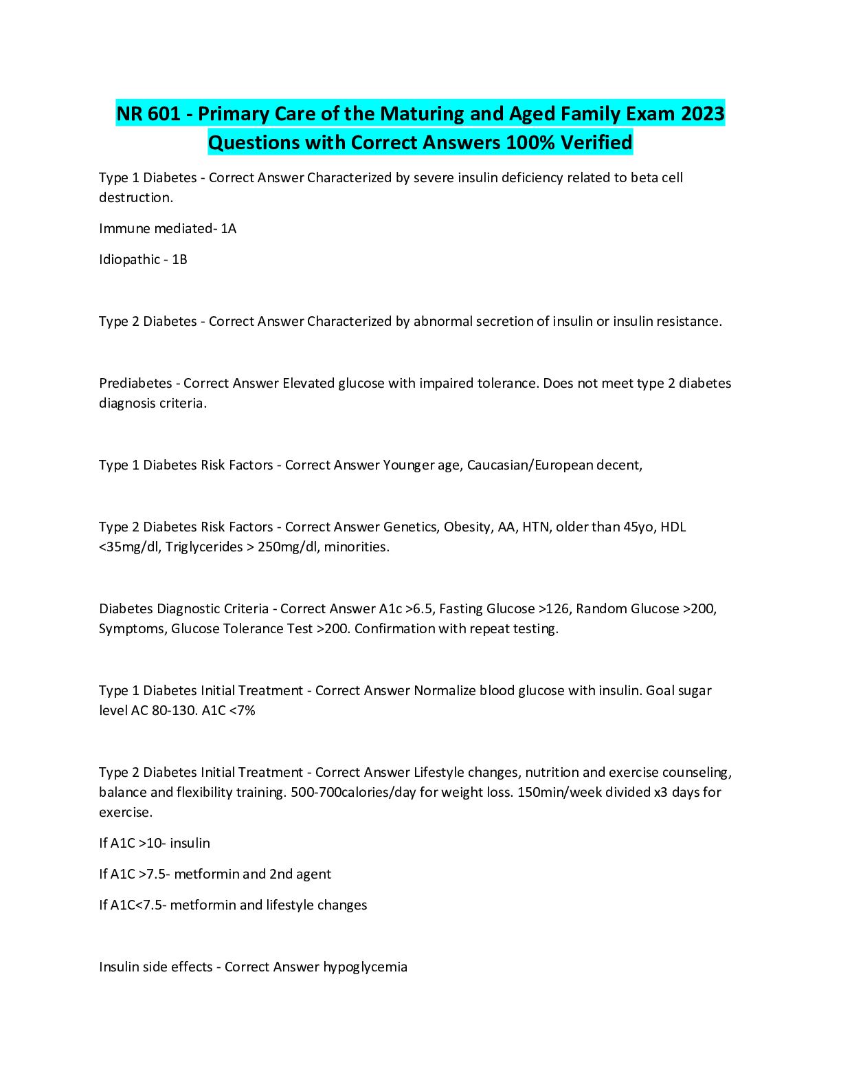 NR 601 - Primary Care of the Maturing and Aged Family Exam 2023 ...