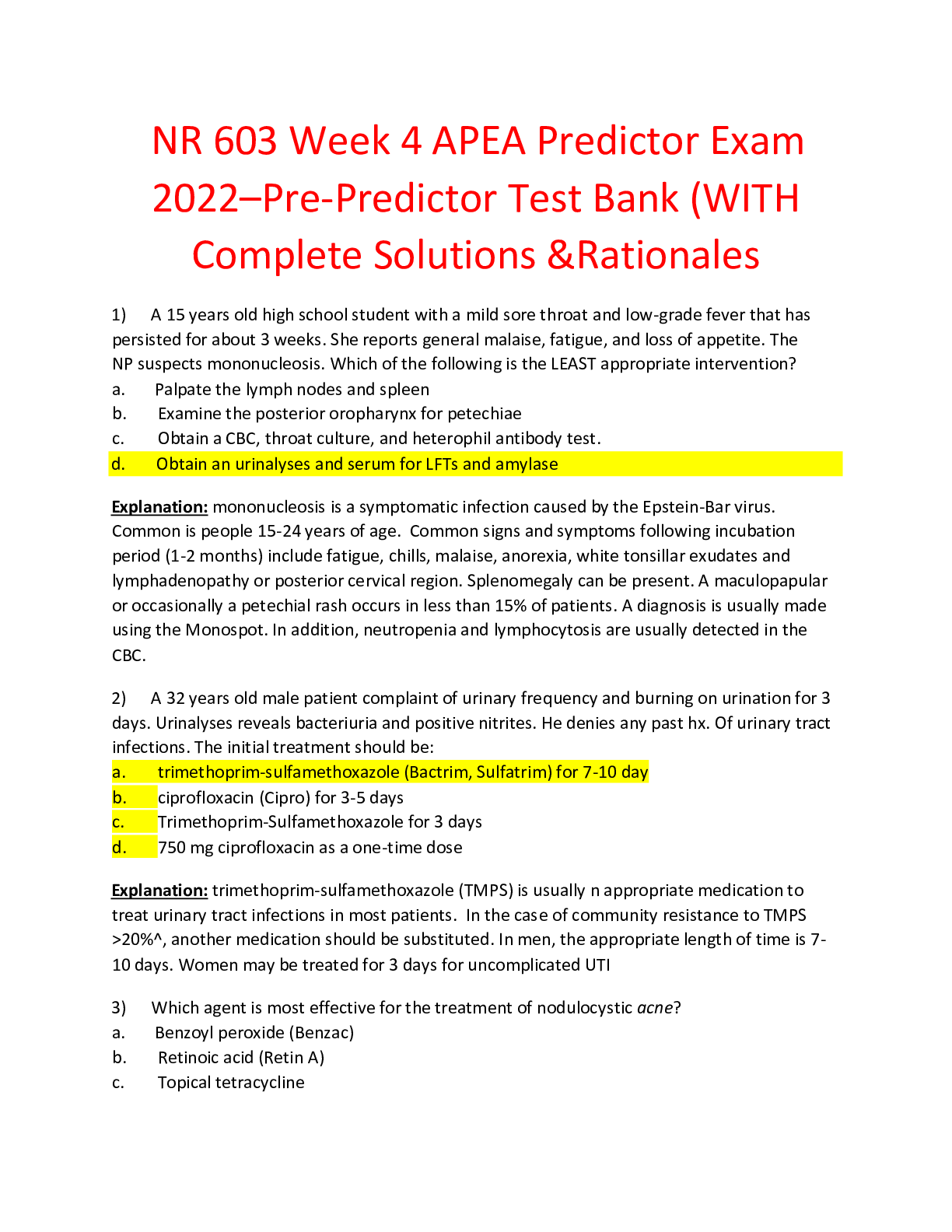 NR 603 Week 4 APEA Predictor Exam 2022–Pre-Predictor Test Bank (WITH ...