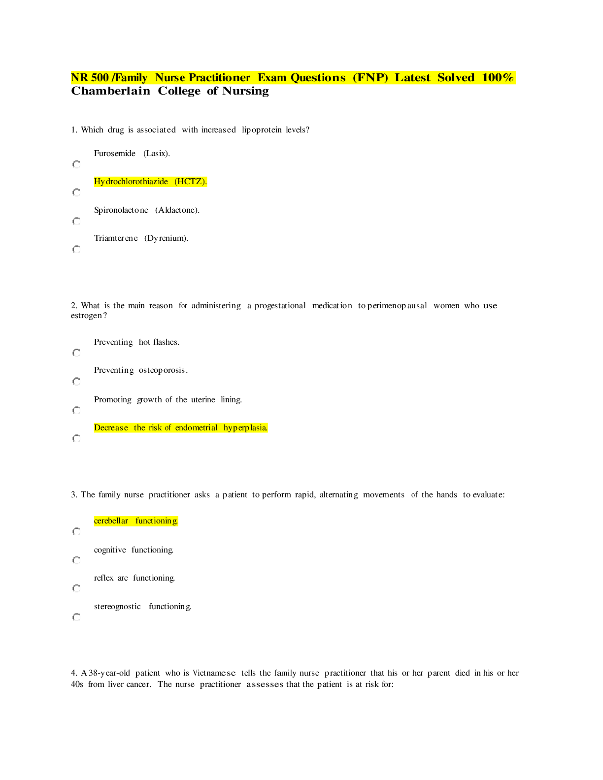NR 500 /Family Nurse Practitioner Exam Questions (FNP) Latest Solved ...