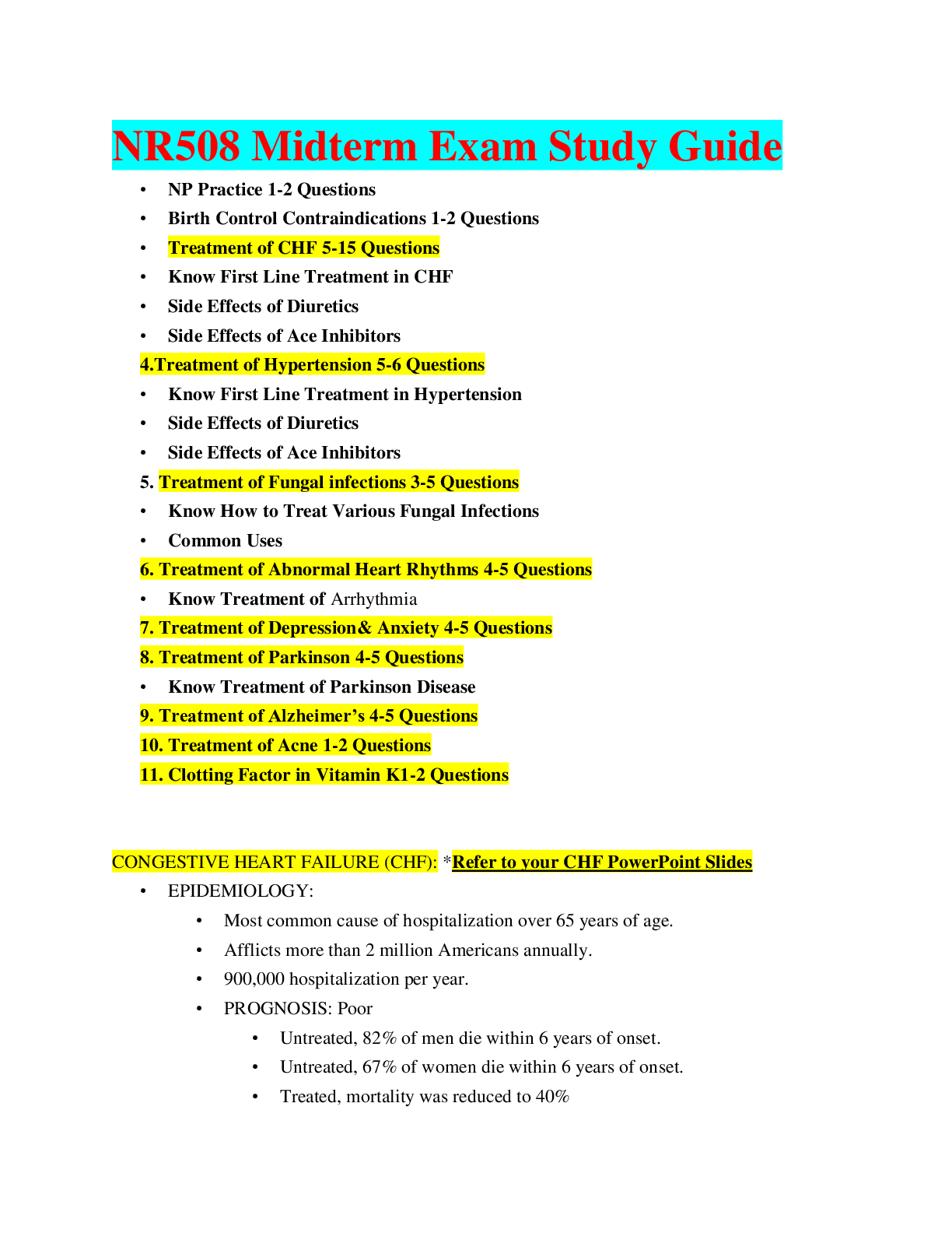 NR508 Midterm Exam Study Guide |With Absolute Complete And Latest ...