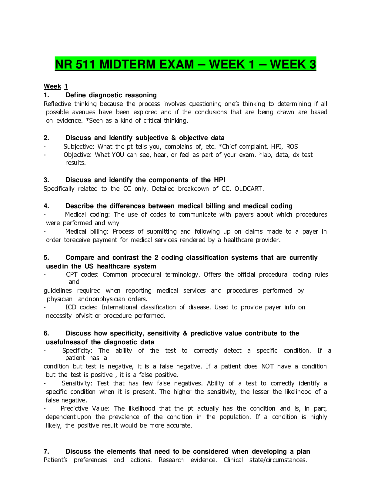 NR 511 Midterm Exam Week 1 to Week 3 Latest 2022/2023 Differential ...