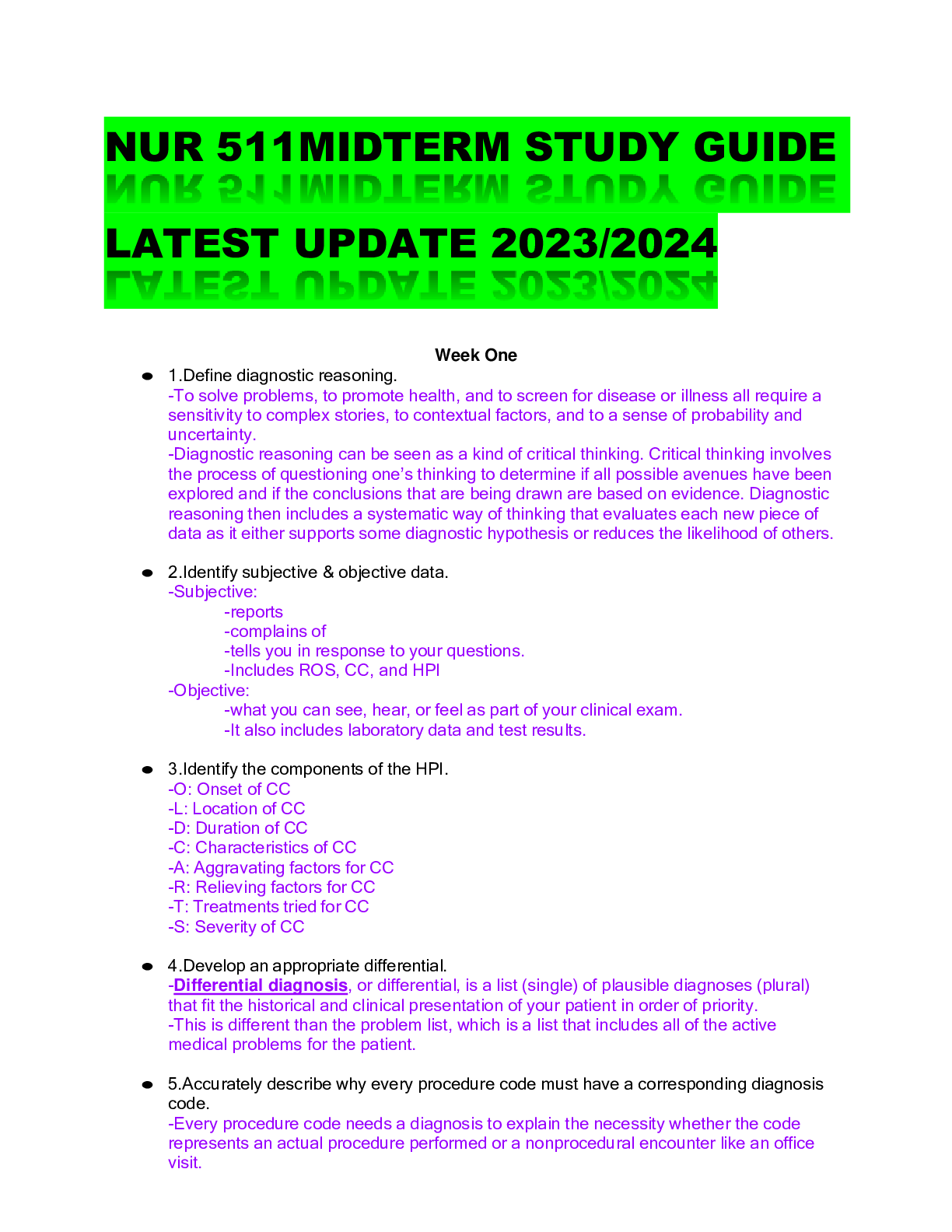 NUR 511MIDTERM STUDY GUIDE LATEST UPDATE 2023/2024 - Scholarfriends