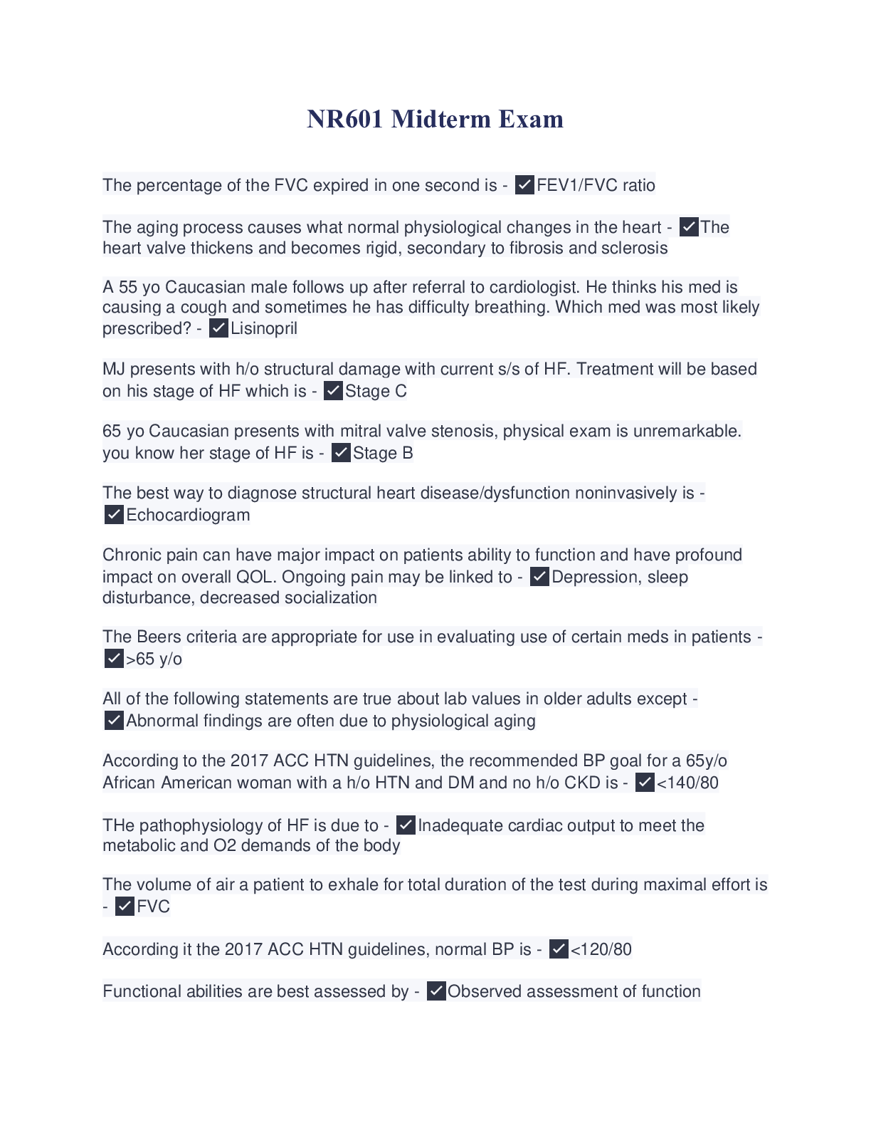 NR601 / NR 601 Midterm Exam (Latest 2022 / 2023) : Primary Care of the ...