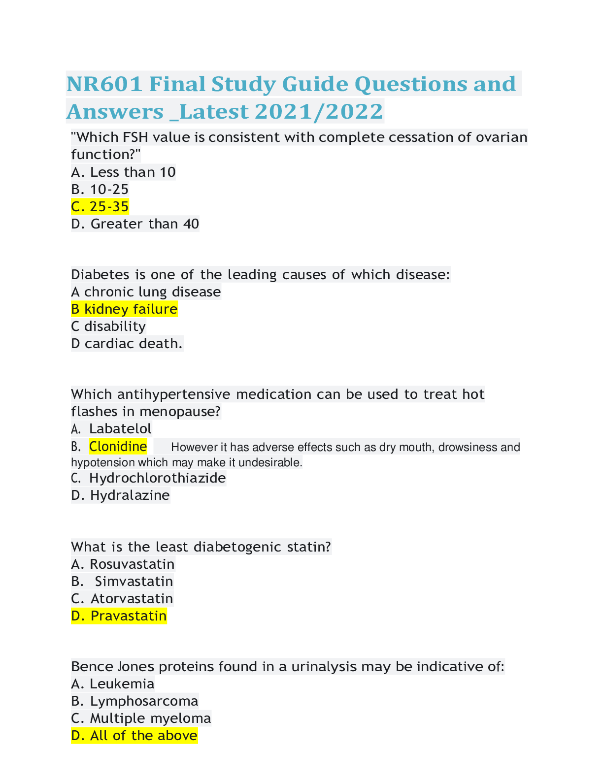 NR601 Final Study Guide Questions and Answers _Latest 2021/2022 ...