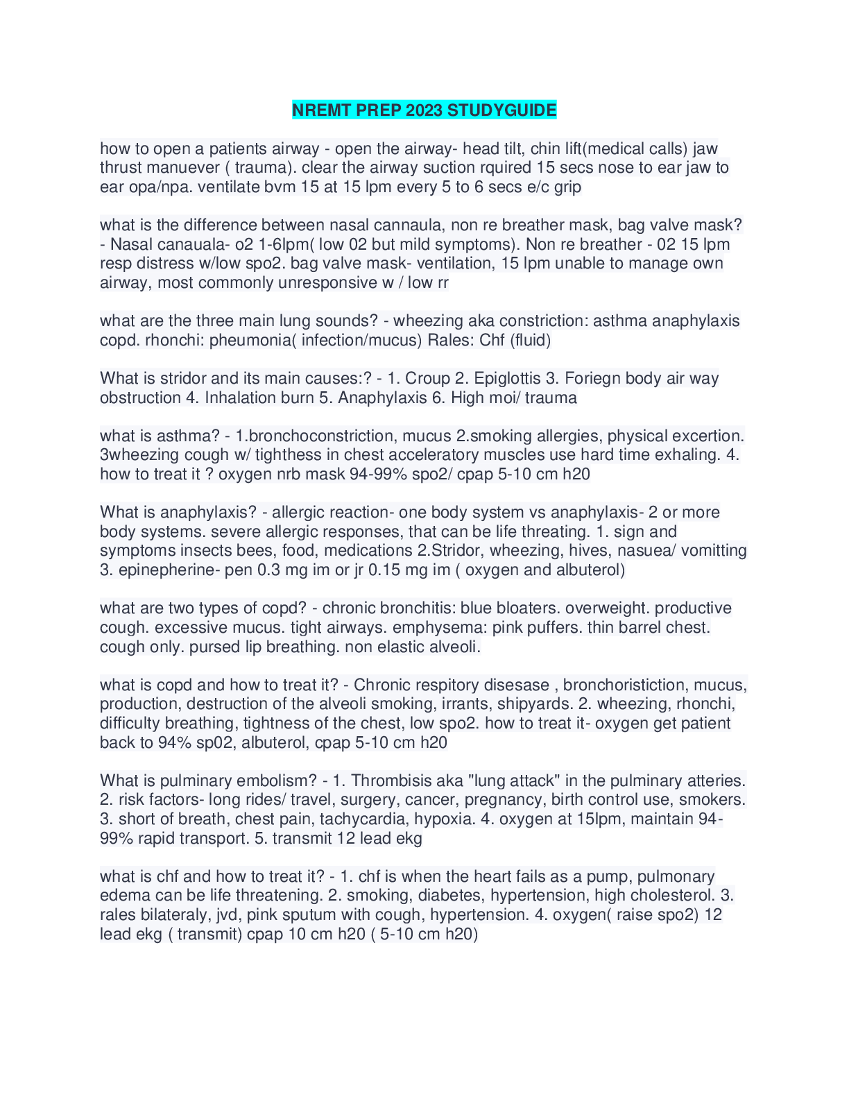 NREMT PREP 2023 STUDYGUIDE - Scholarfriends