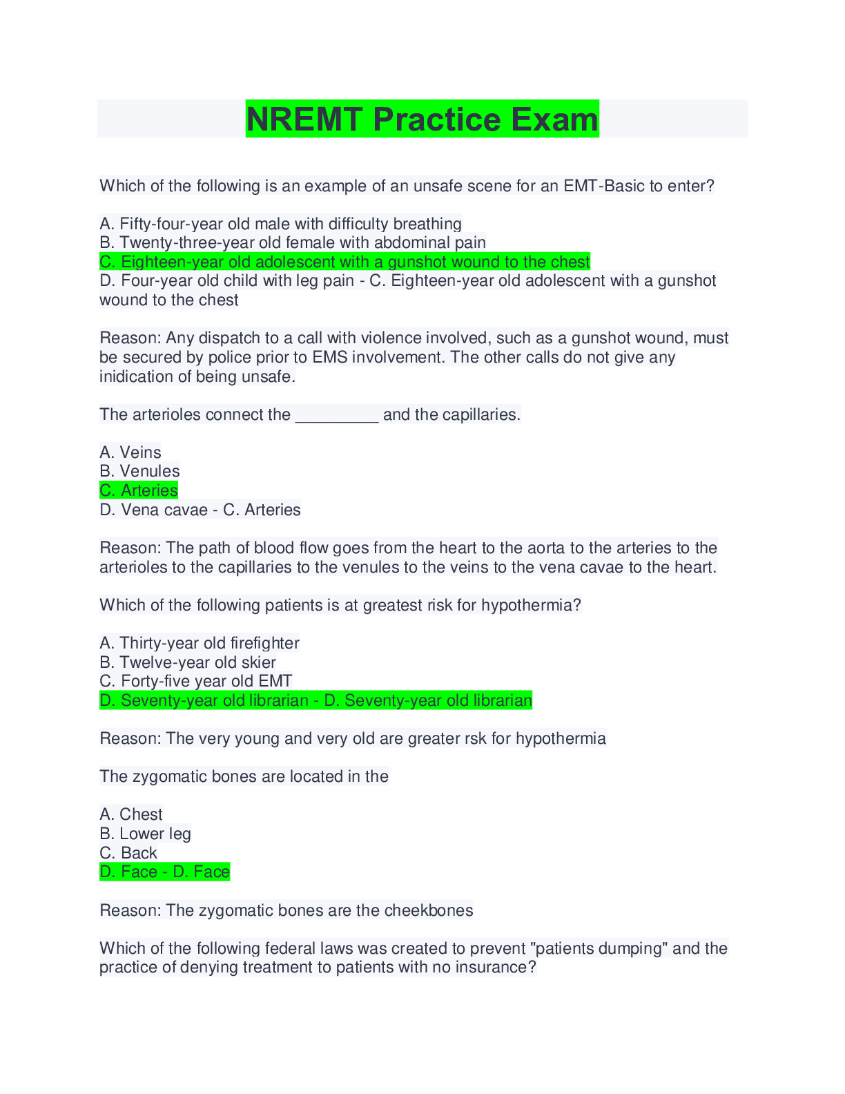 NREMT Practice Exam Questions And Answers( With Complete top Solution ...