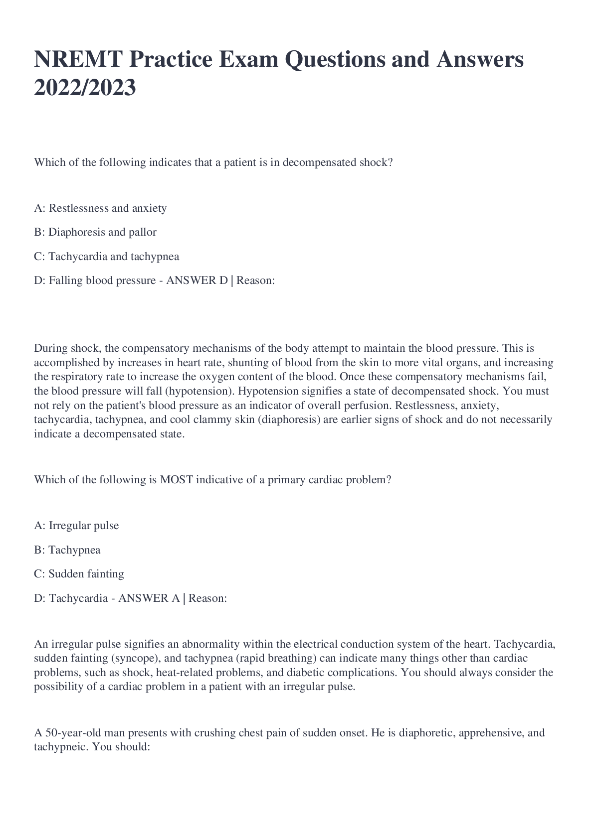 NREMT Practice Exam Questions and Answers 2022/2023 – Scholarfriends ...