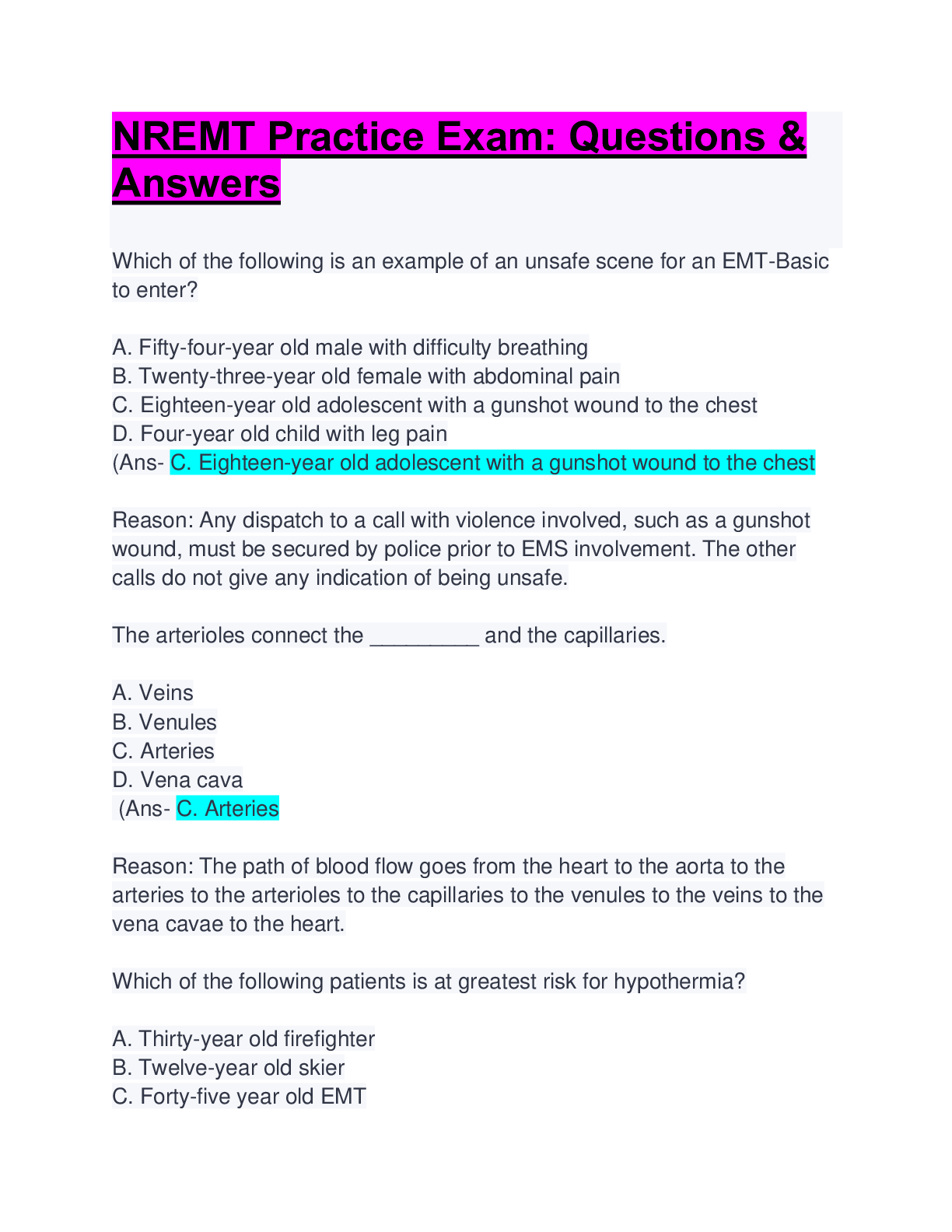 NREMT Practice Exam Questions And Answers 2022( With Complete top ...