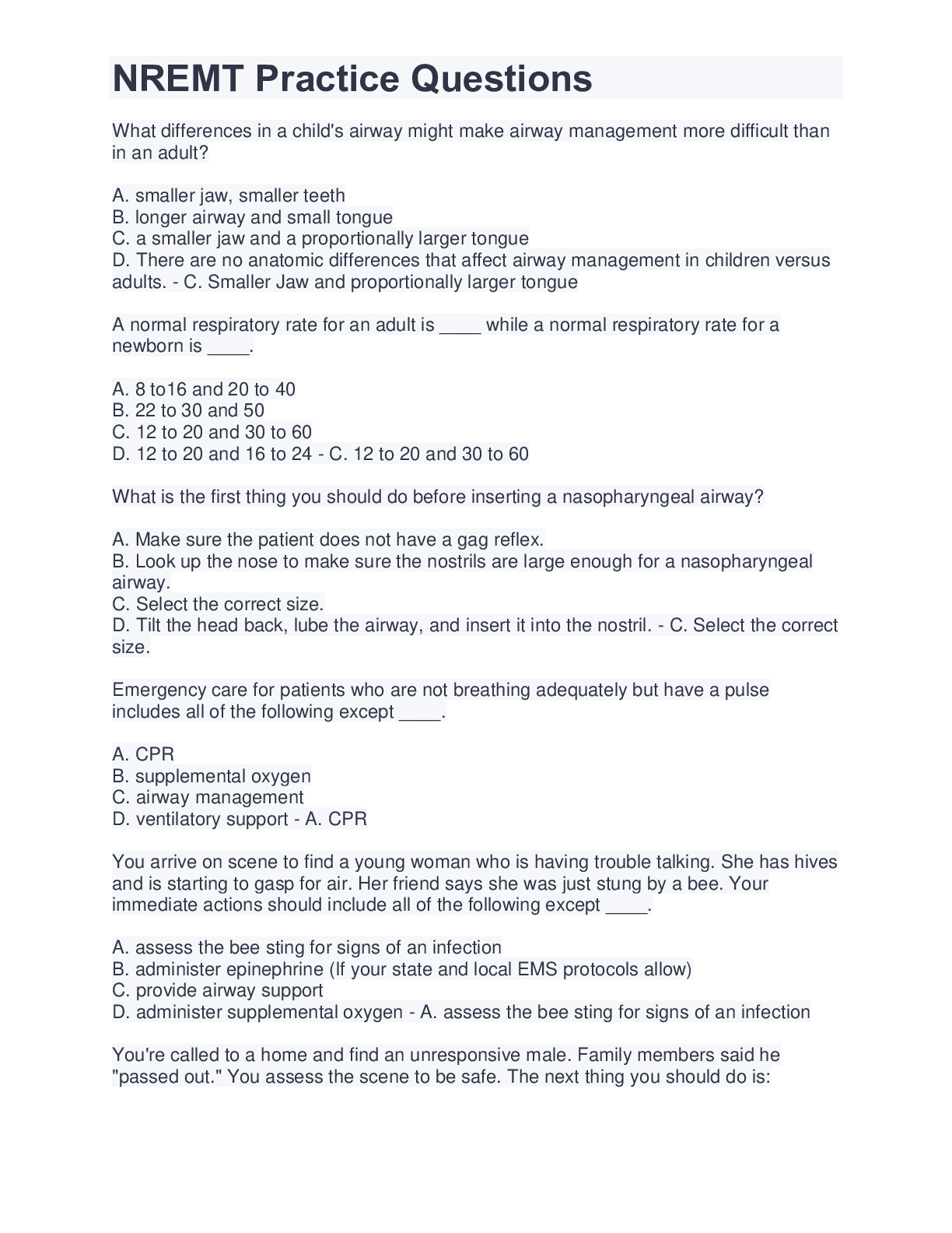 NREMT Practice Questions - Scholarfriends