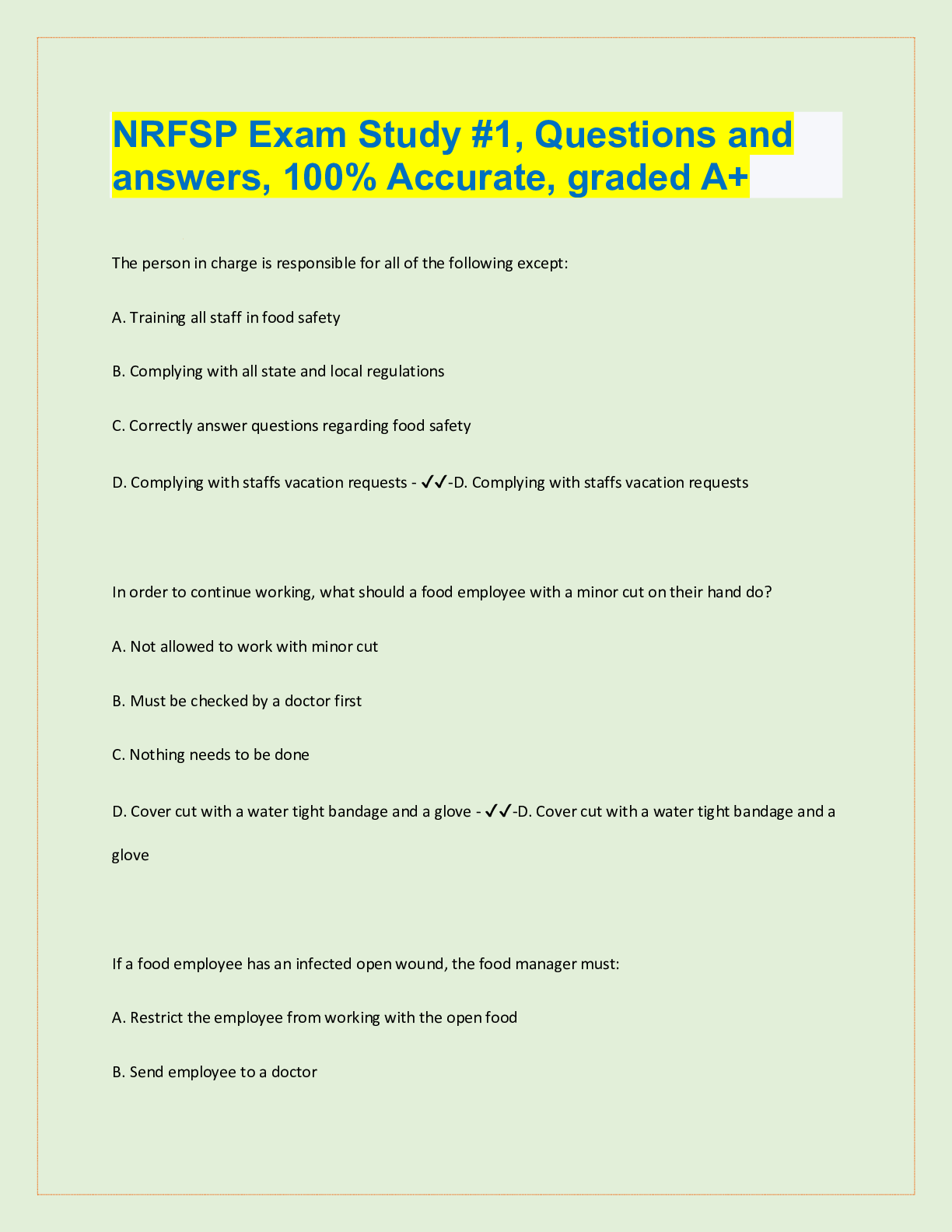 NRFSP Exam Study #1, Questions and answers, 100% Accurate, graded A+ ...