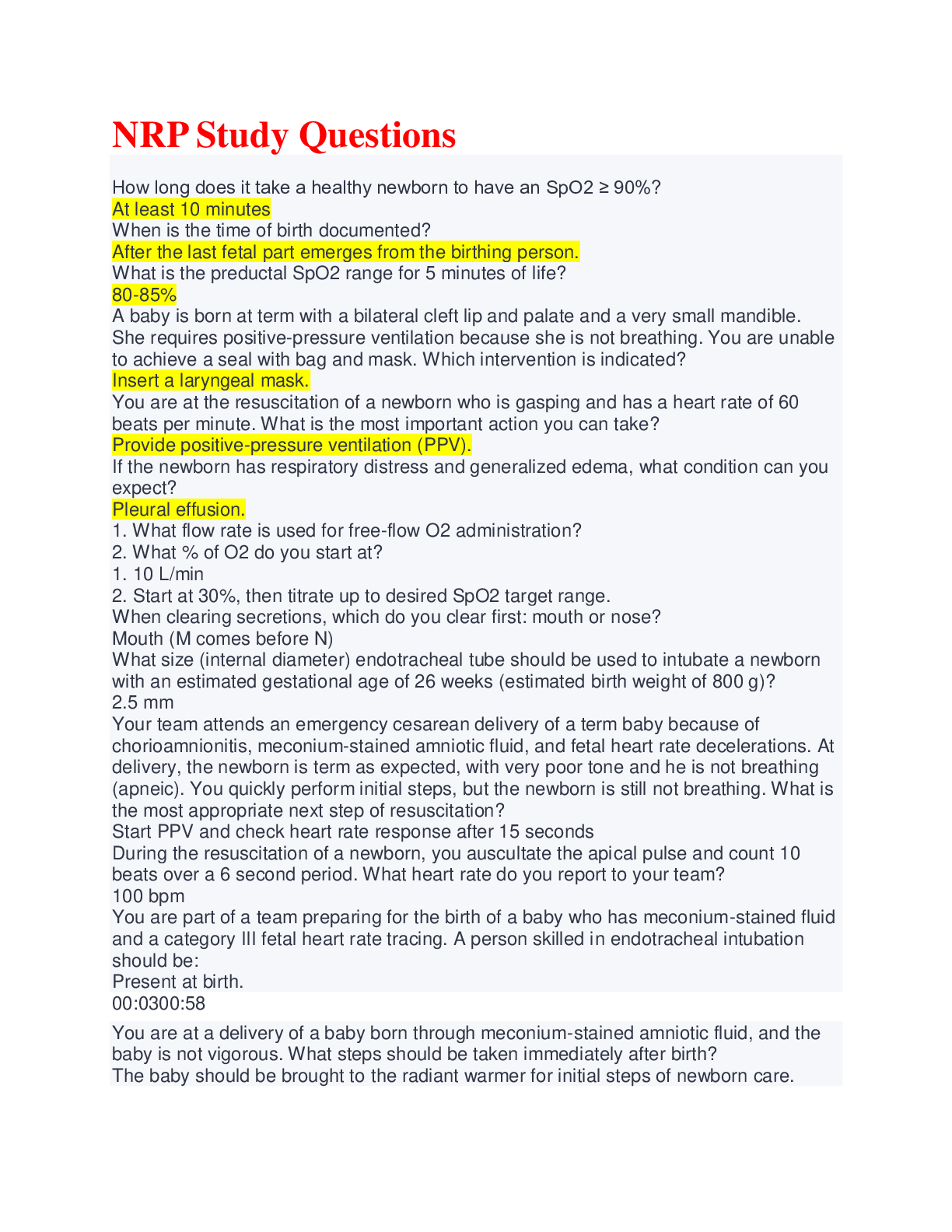 NRP Study Questions and Answers Complete - Scholarfriends