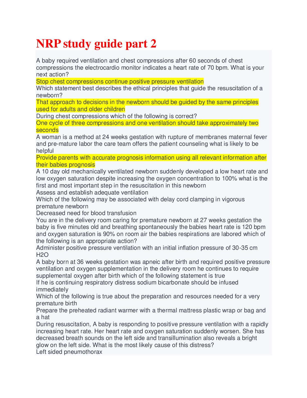 NRP study guide part 2 with Complete Questions and Answers - Scholarfriends