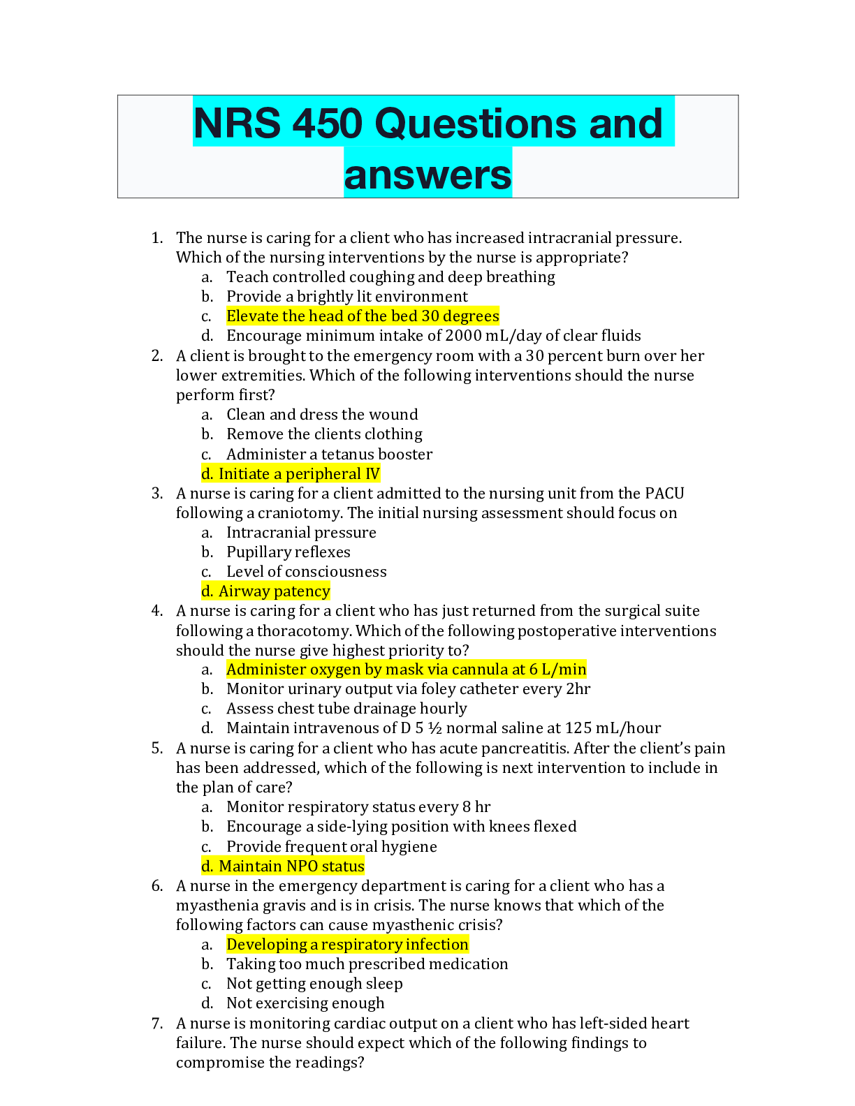 NRS 450 Questions and answers - Scholarfriends