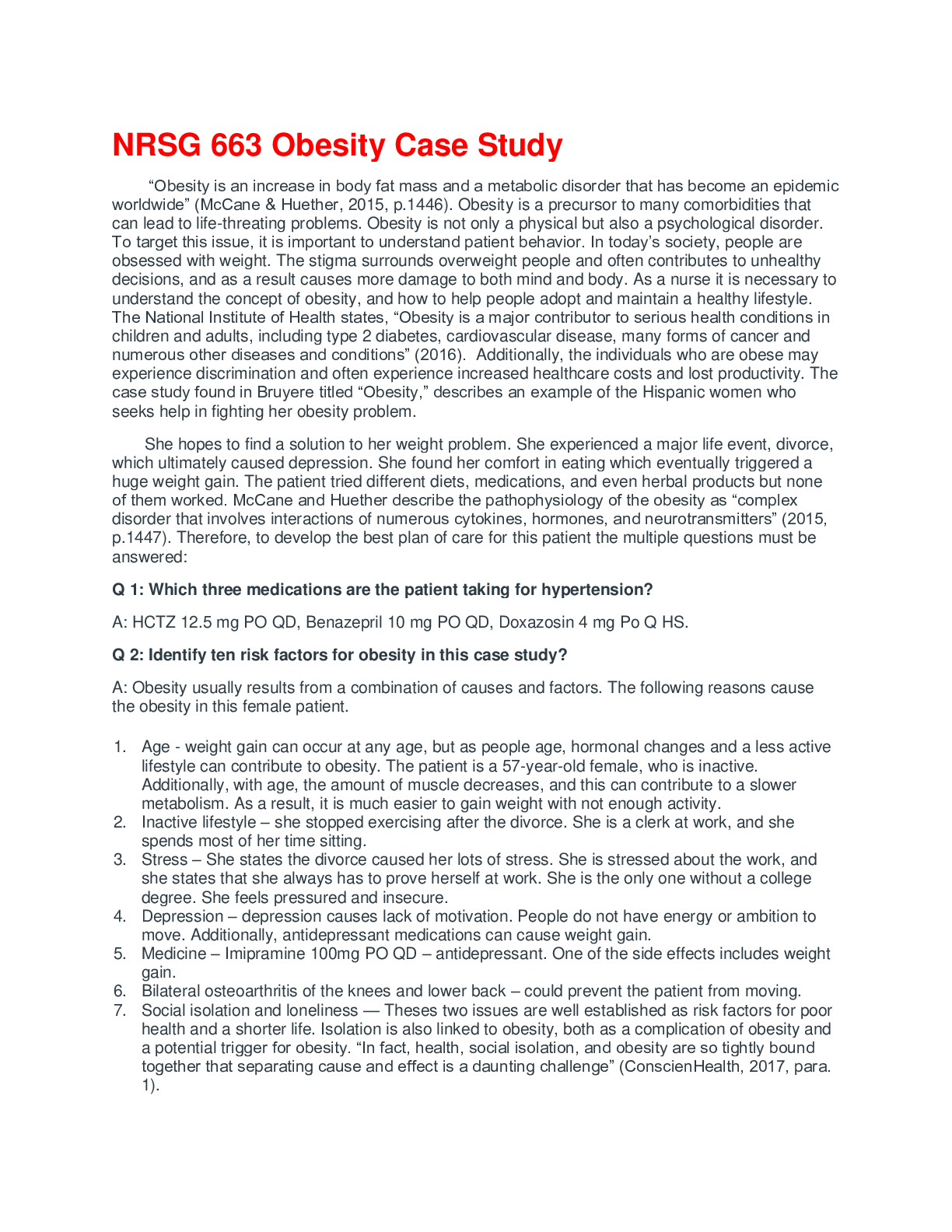 NRSG 663 Obesity Case Study - Scholarfriends