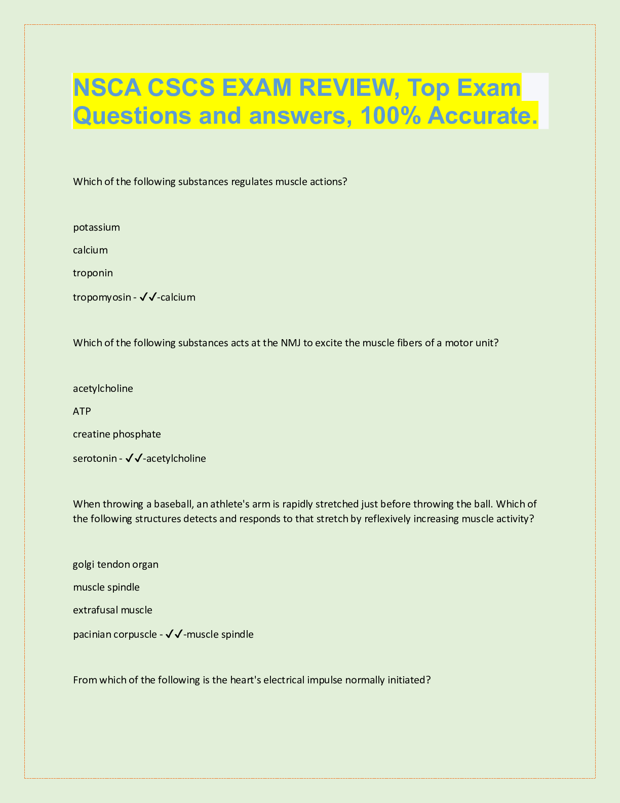 NSCA CSCS EXAM REVIEW QUESTIONS AND ANSWERS 2022/2023 - Scholarfriends