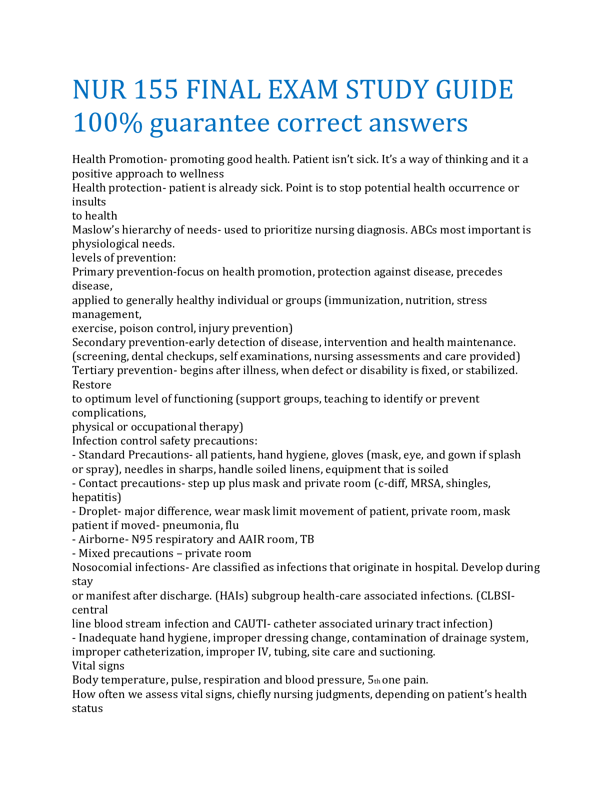 NUR 155 FINAL EXAM STUDY GUIDE 100% guarantee correct answers ...