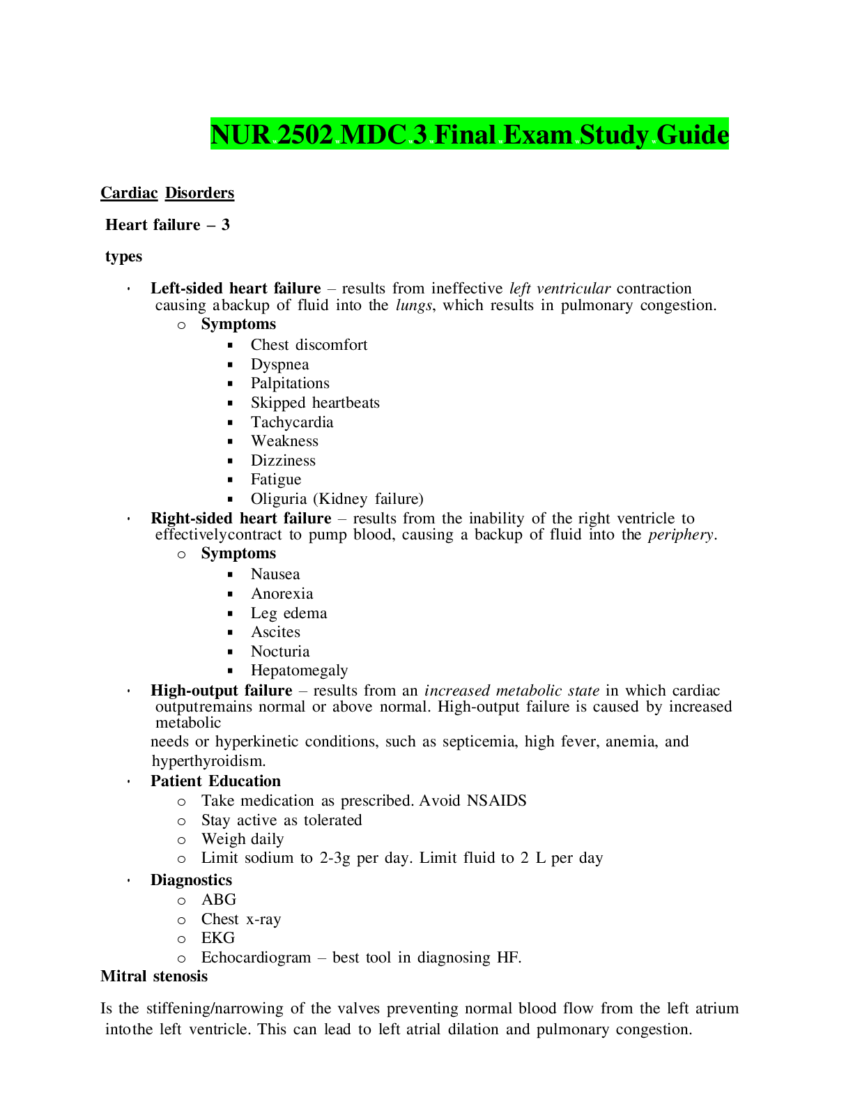 NUR 2502 / NUR2502 Final Exam Study Guide (Latest 2022 / 2023 ...