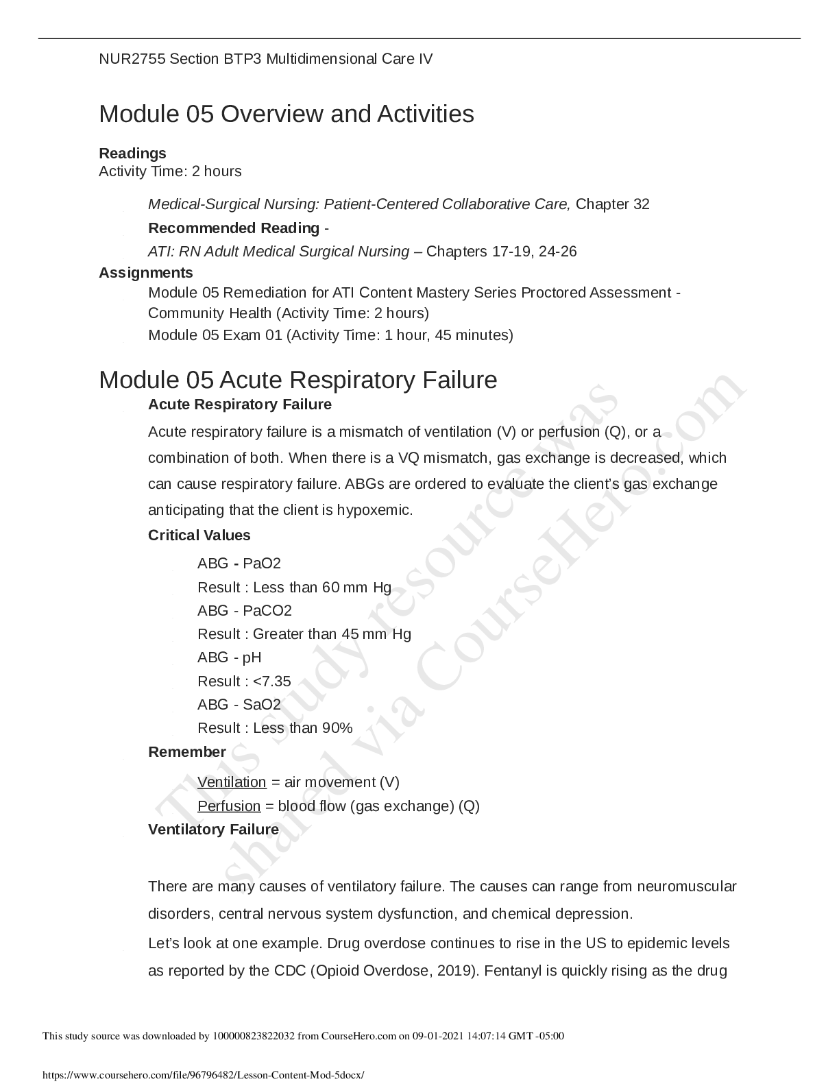 NUR 2755 Module 9- Lesson Content. - Scholarfriends