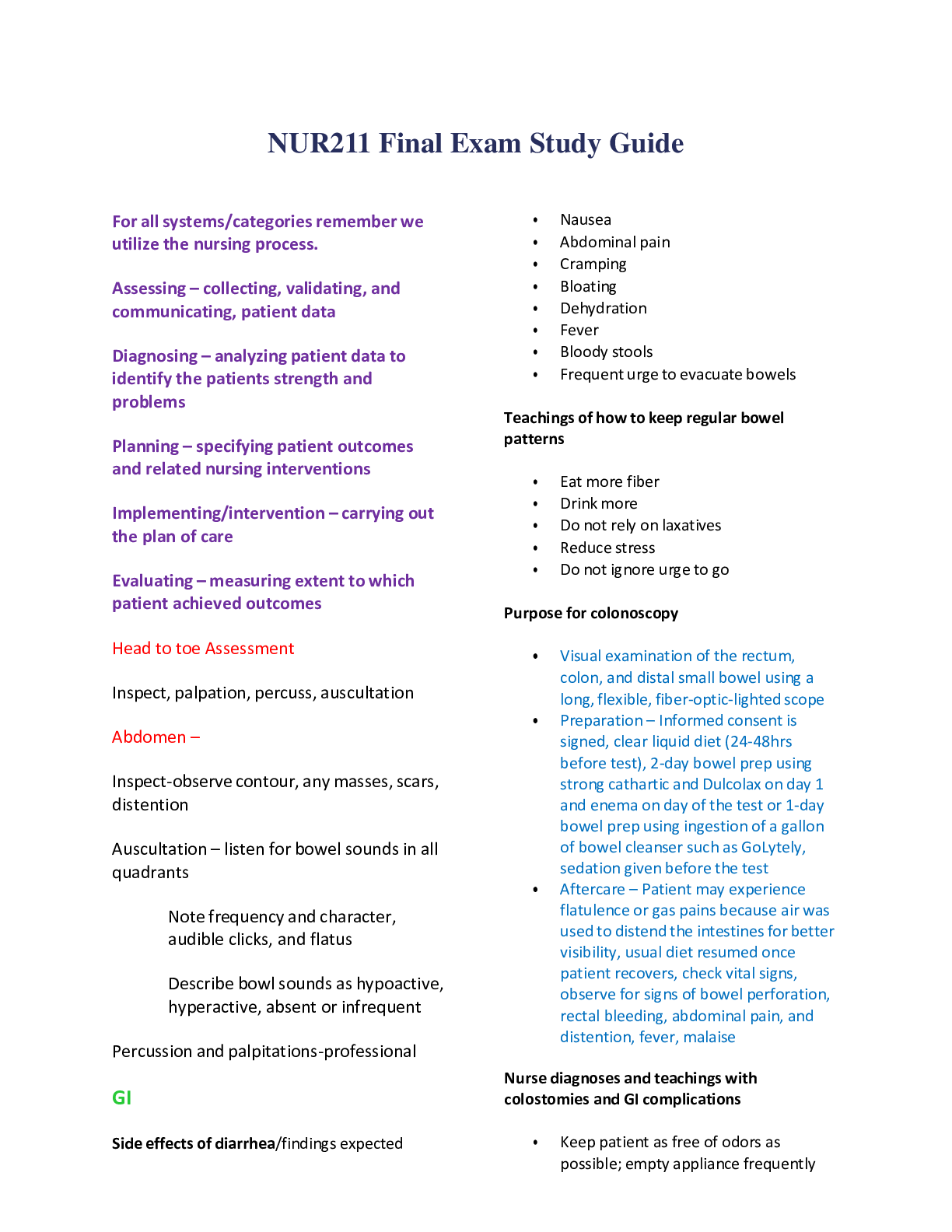 NUR211 Final Exam Study Guide / NUR 211 Final Exam Study Guide (Latest ...