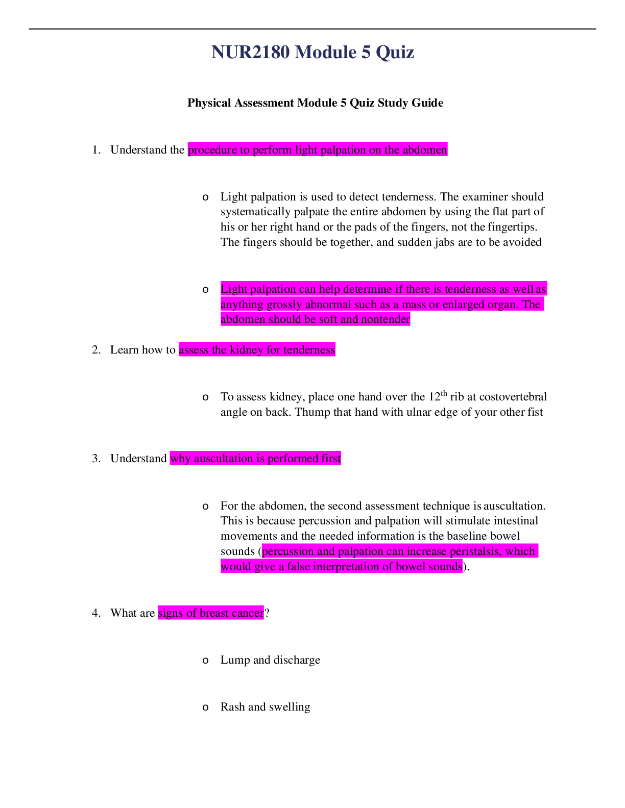 NUR2180 Module 5 Quiz Physical Assessment Module 5 Quiz Study Guide ...