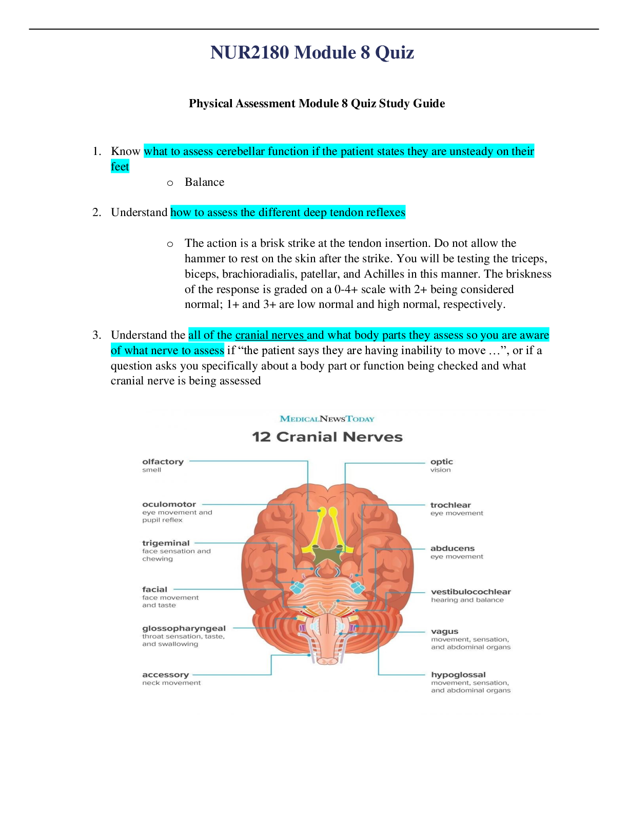 NUR2180 Module 8 Quiz Physical Assessment Module 8 Quiz Study Guide ...