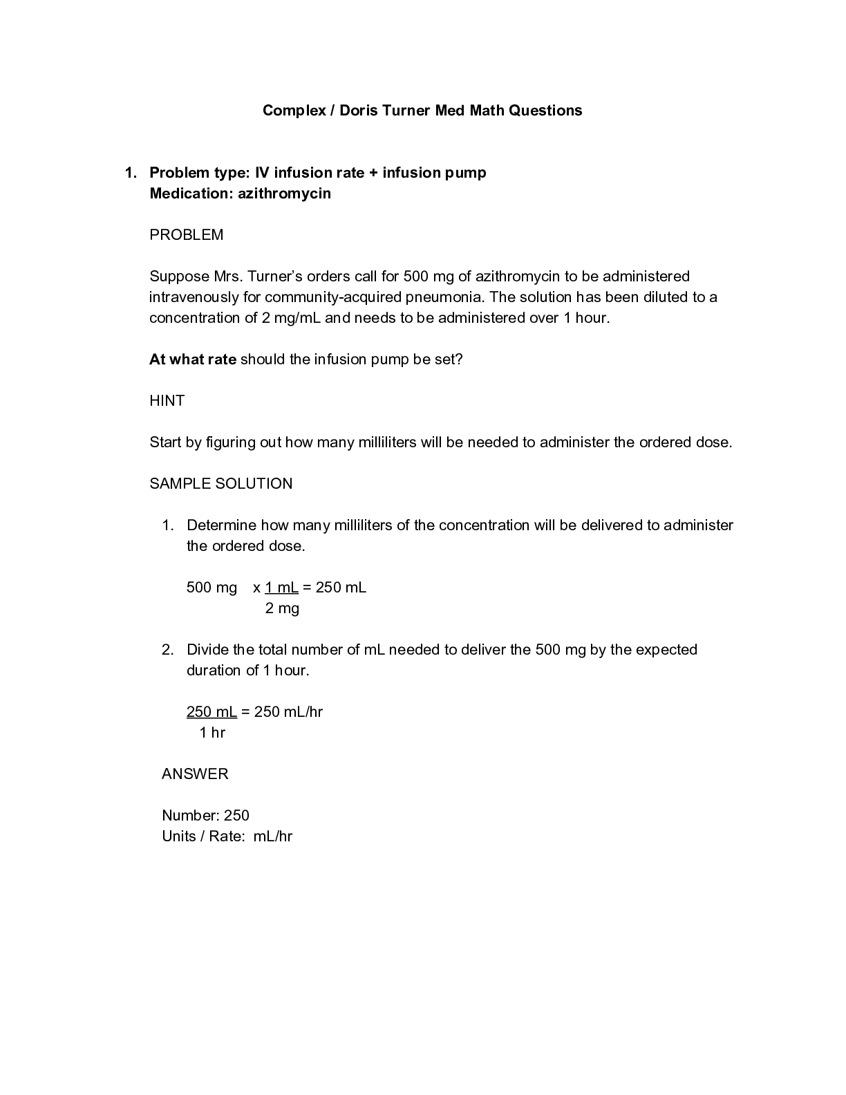 NURS 325|Complex / Doris Turner Med Math Questions complete solution ...