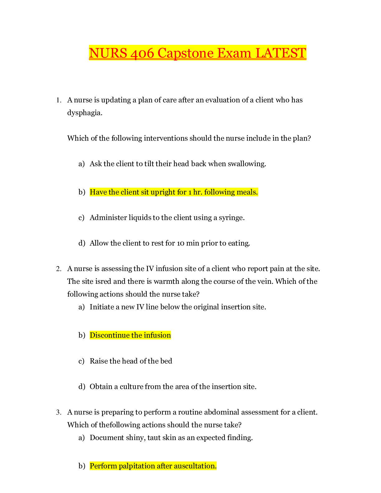 Capstone Exam_2020 {REVISED} | NURS 406 Capstone Exam _ 100% CORRECT ...